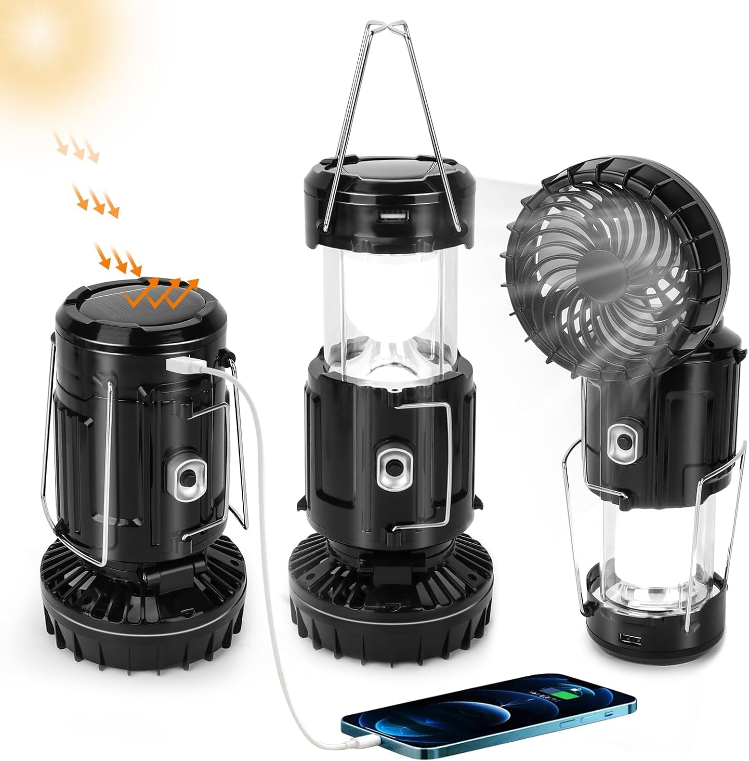 2024 Upgrade Solar Powered Camping Lantern with Fan - Stay Cool and ...