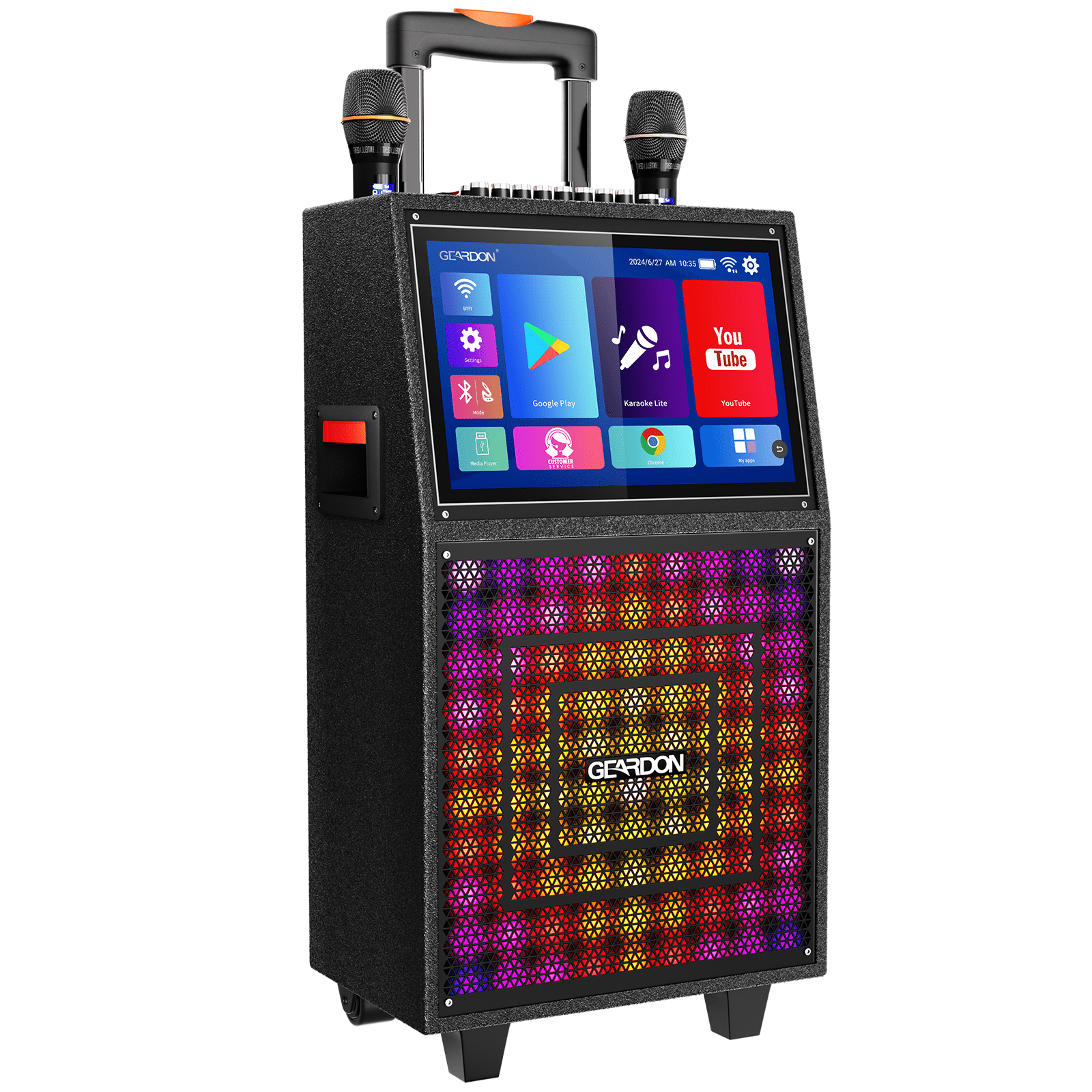 GEARDON Portable Karaoke Machine with 15'' Touchscreen, 2 Wireless UHF ...