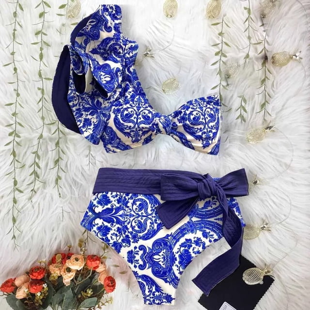 2024 V Neck Swimwear One shoulder Bikinis with Belt Separate Swimsuit ...