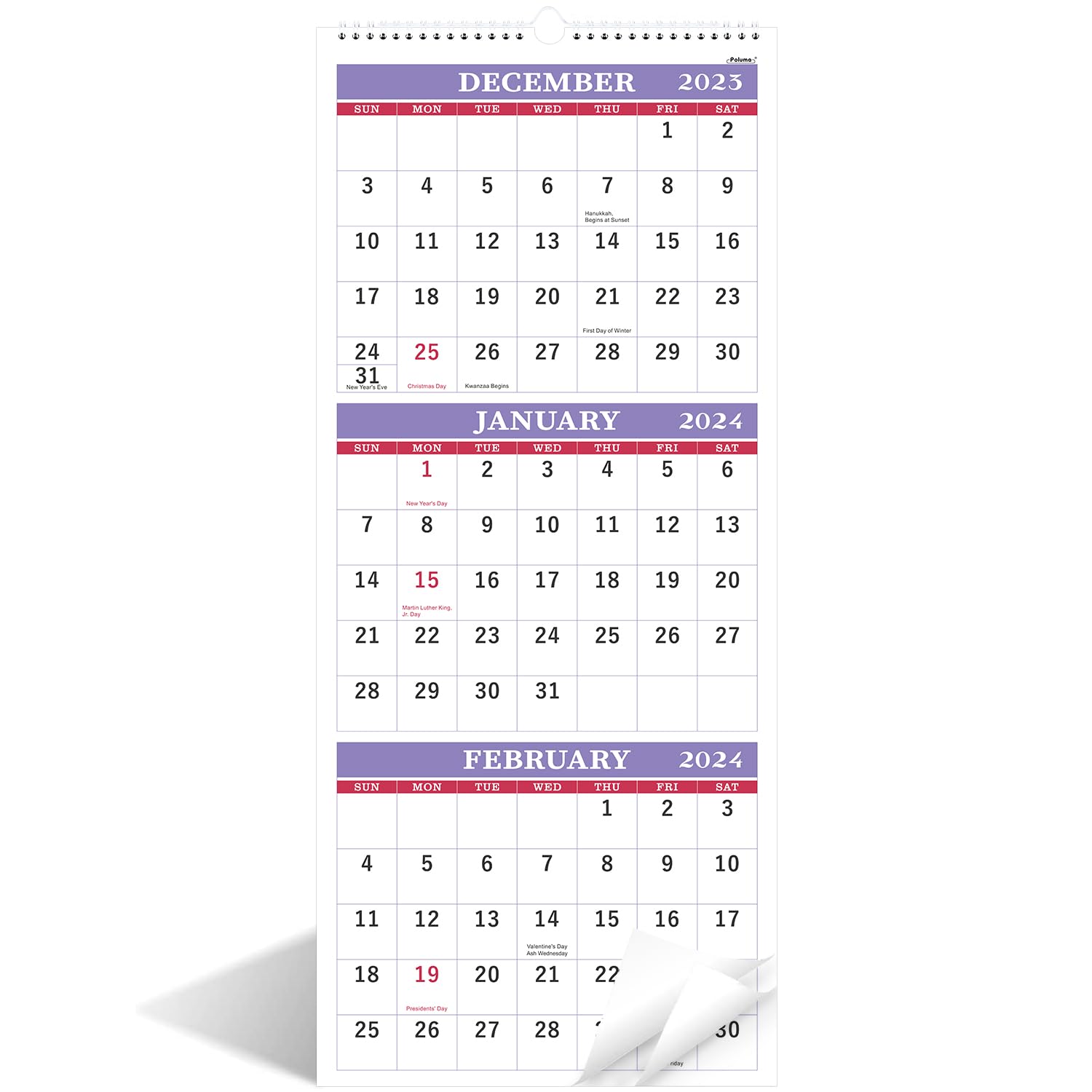 2024 Wall Calendar - 3 Month Wall Calendar Display (Folded in a Month ...
