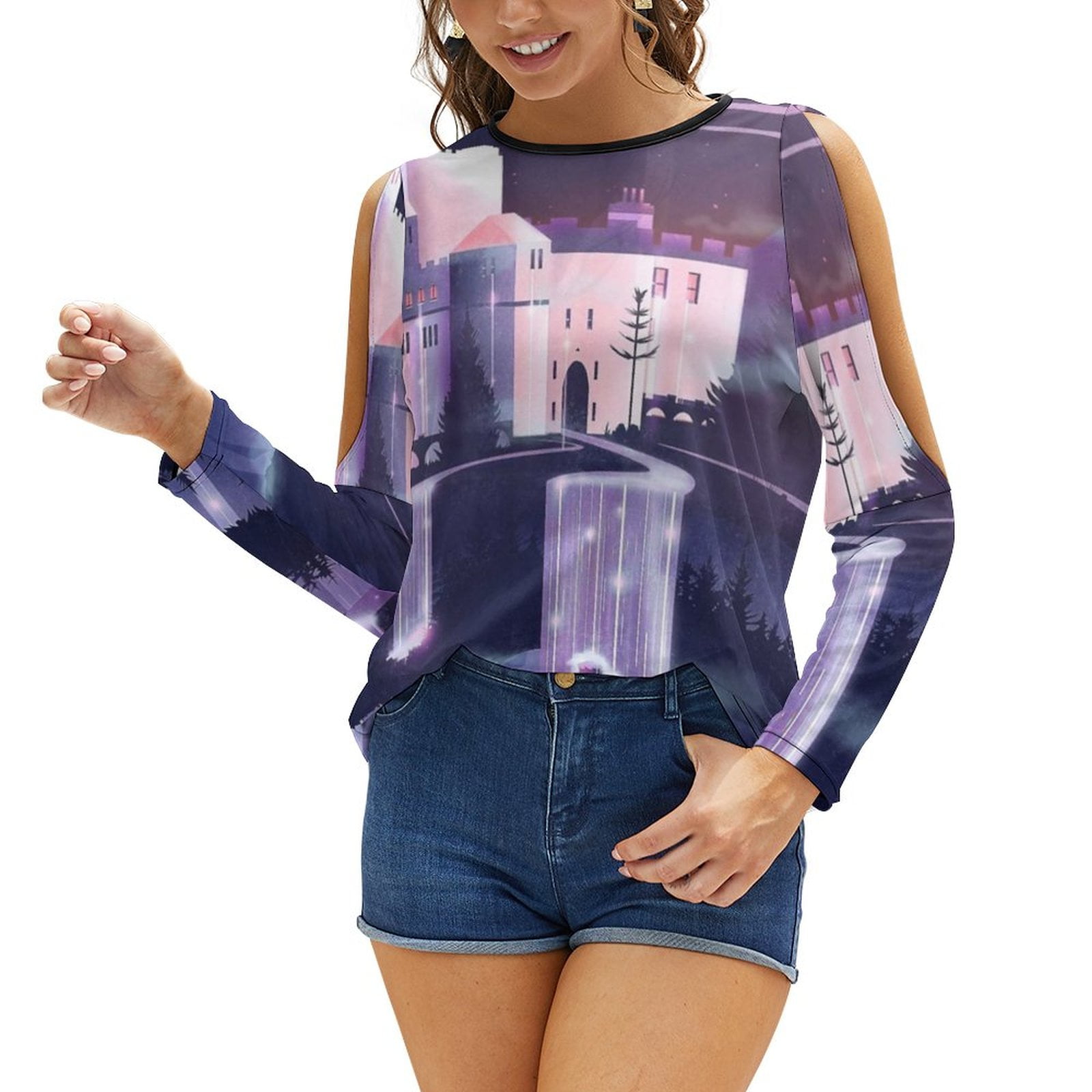 2024 Waterfall Castle New Fashion Zip Off Shoulder Top Short-Sleeve ...