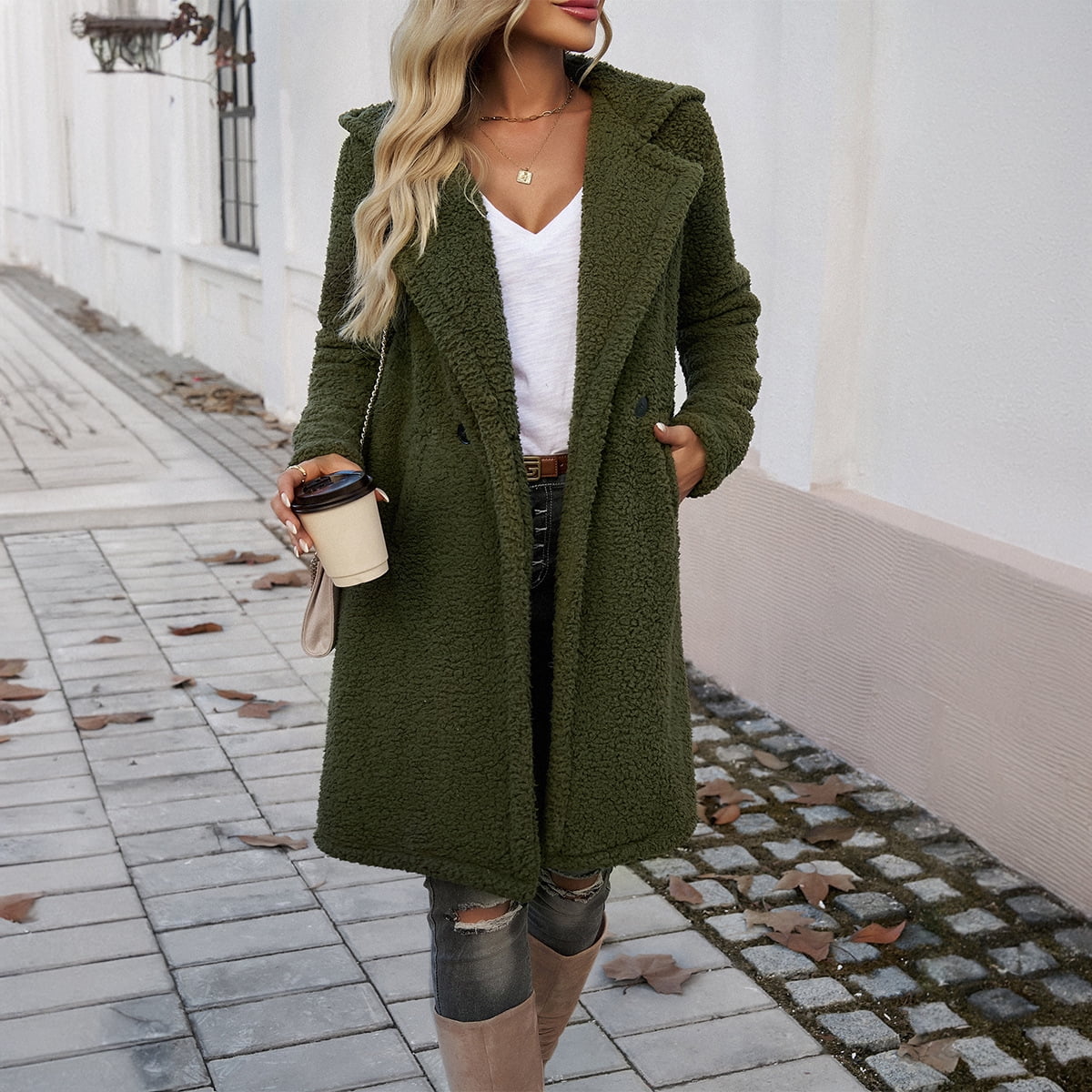 2024 Winter Women's Woolen Overcoat Female Solid Color Lapel Thicken ...