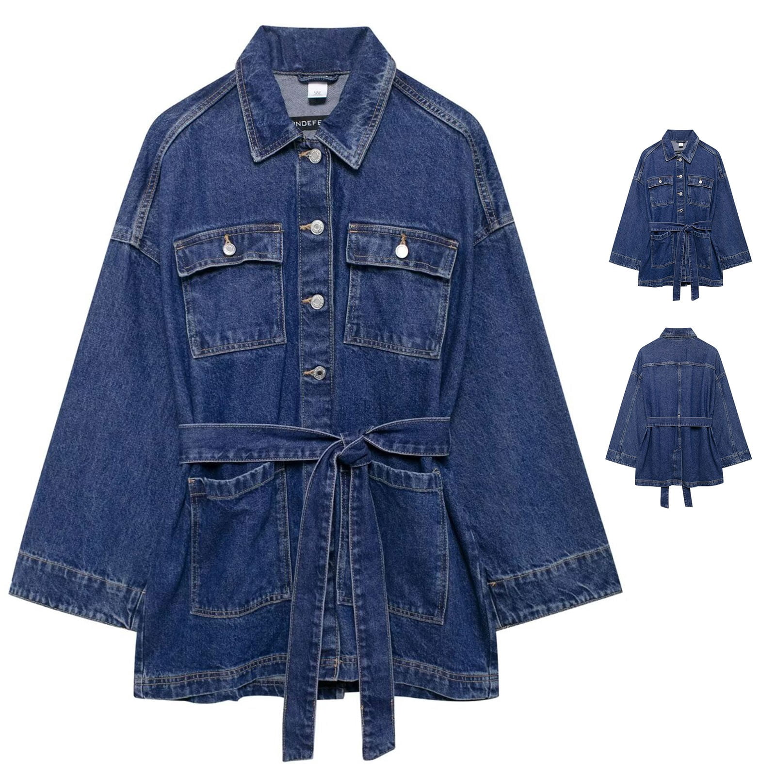 2025 With Belt Denim Jacket Handsome Retro Loose Straight Jacket Jacket ...