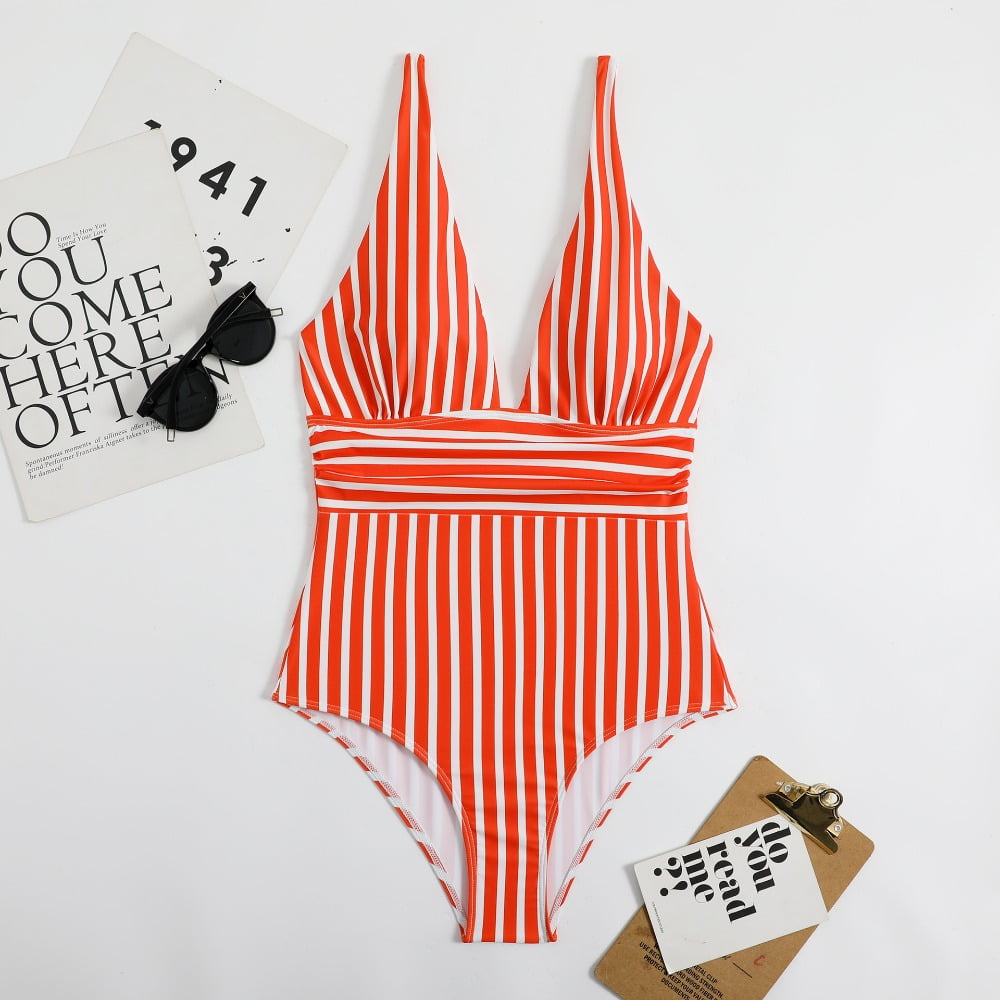 2024 Women Stripe Swimsuit High Waist Monokinis One Piece Swimwear