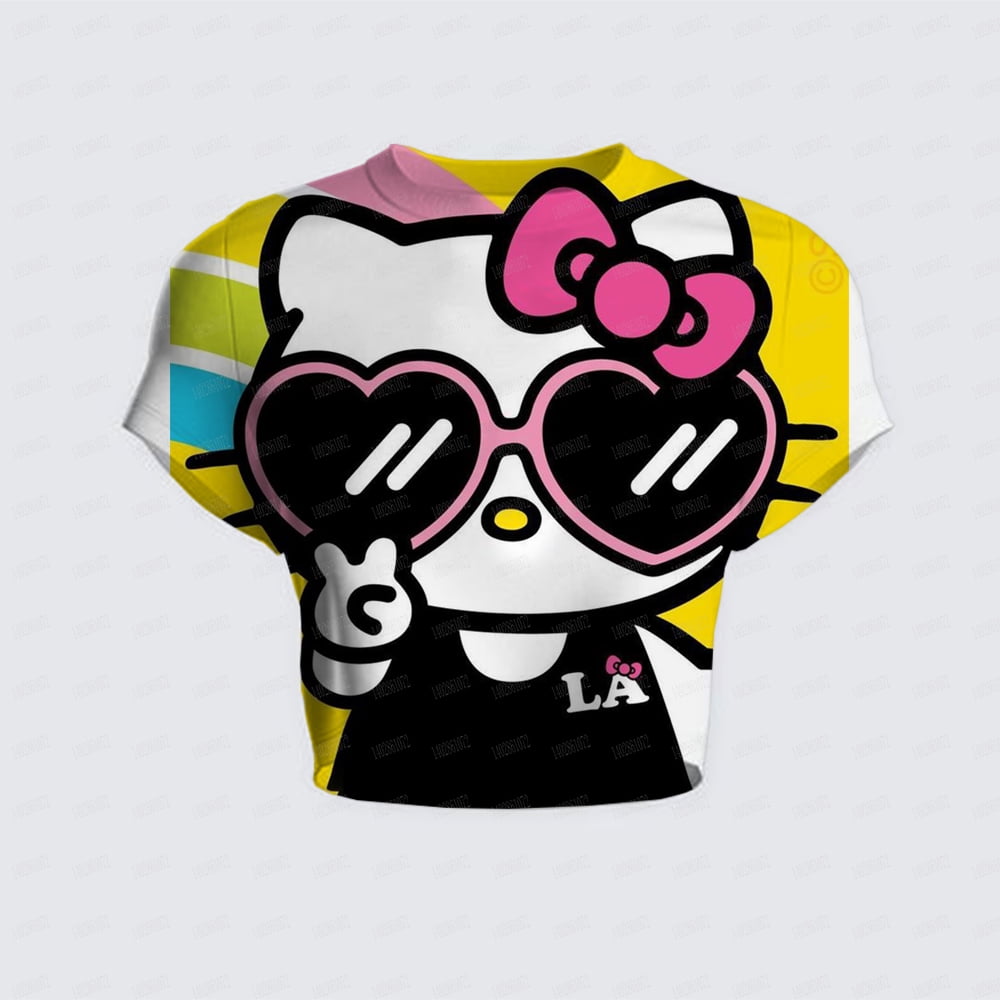 2024 Women Summer Short Sleeve T-shirt Hello Kitty Printing Round Neck ...