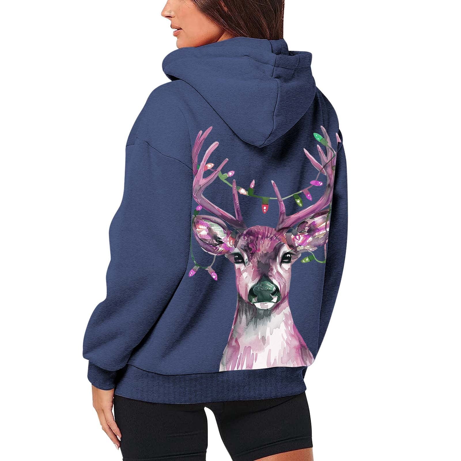 2024 Women's Autumn and Winter Fashion Purple Fawn Print Zipper Long ...