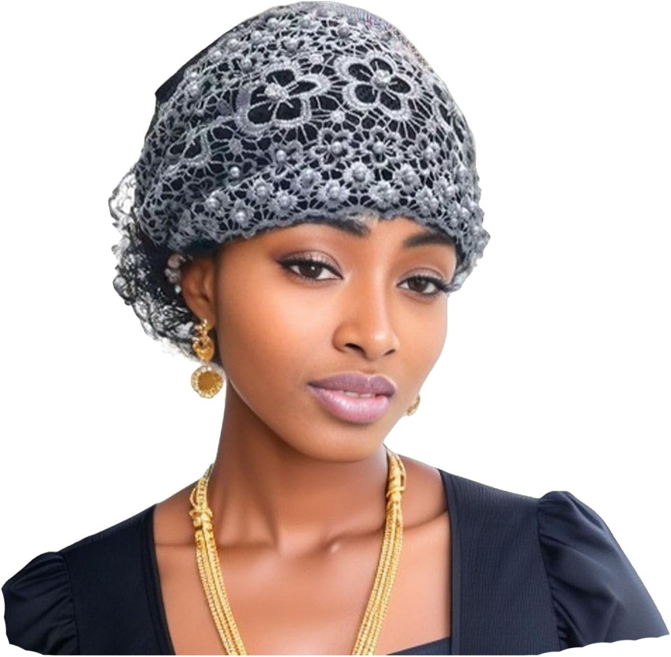 2024 Womens Floral Lace Headwrap Pearl Embedded Floral Lace Headband Kerchief Lace Headbands