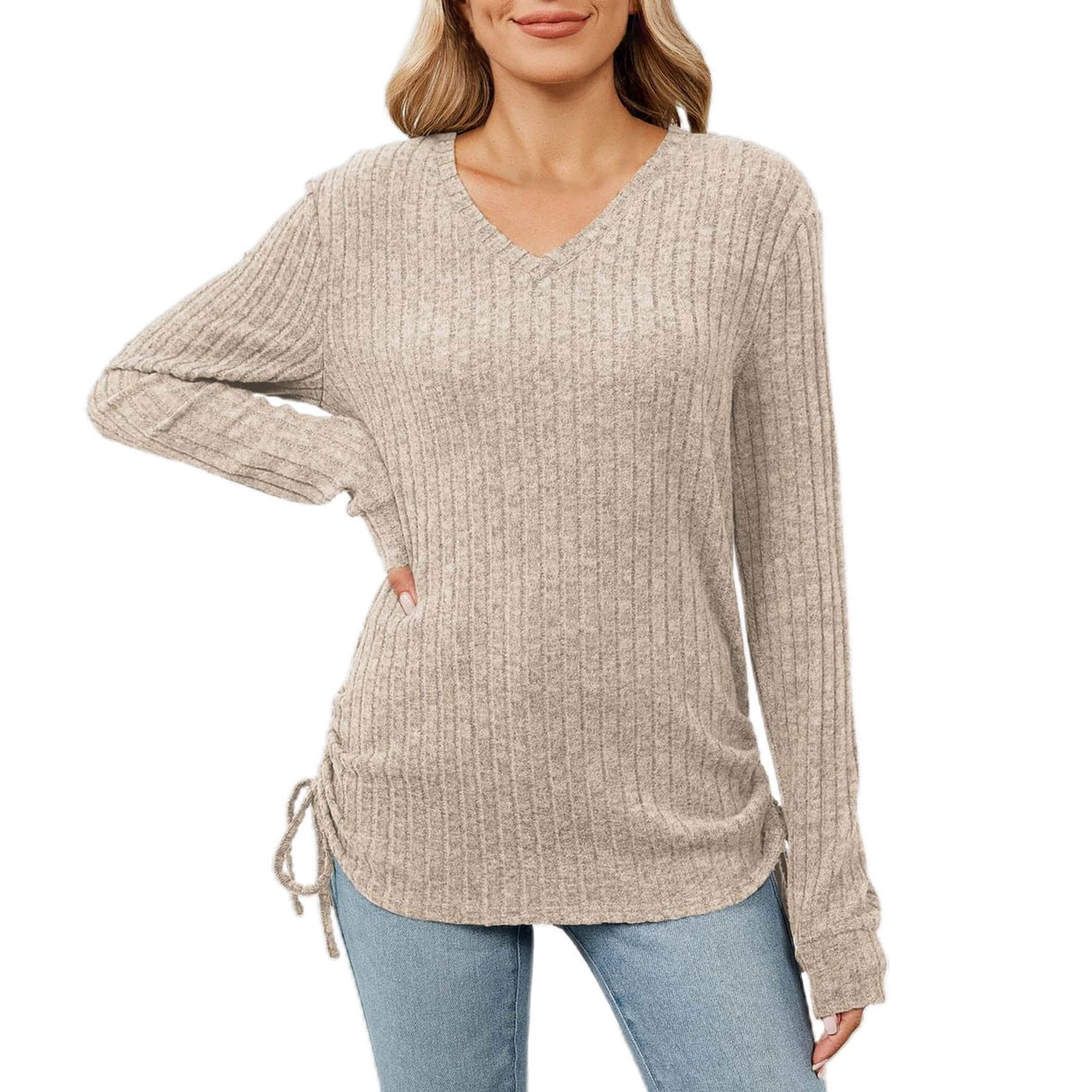 2024 Women's Loose Buttoned T Shirt Top With Round Neck And Long ...