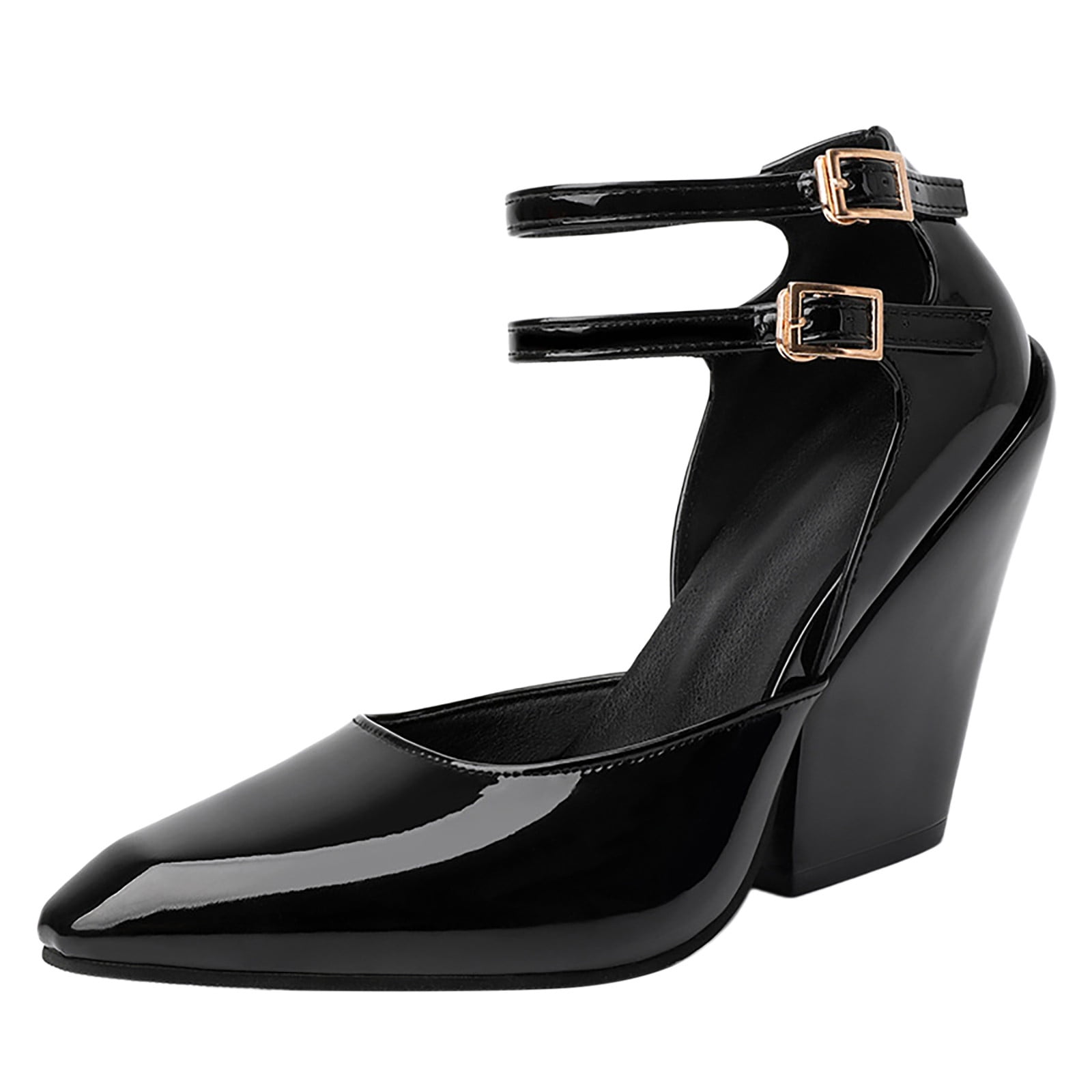 2024 Womens New Low Cut Slope Heel Thick Heel Solid Pu Pointed Toe