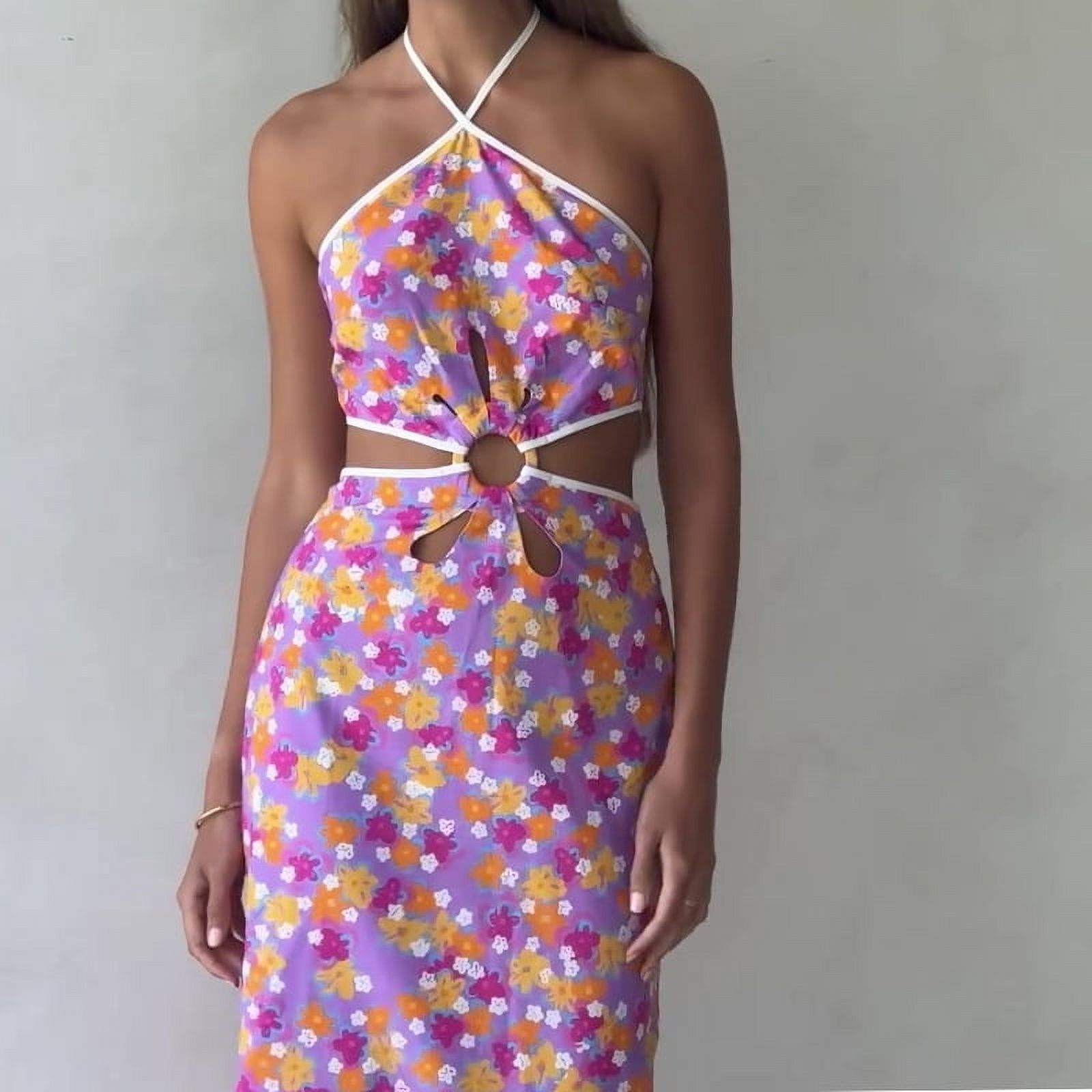 HHH 2024 Women's Summer Halter Midriff Outfit Sexy Floral Long Skirt ...