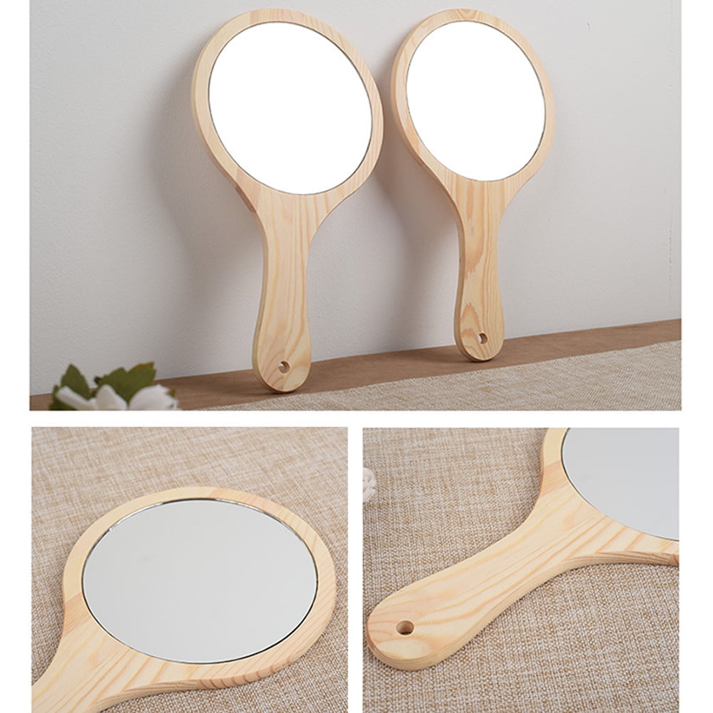 2024 Wooden Hand Mirror Women Makeup Mirrors Vintage Portable Hanging ...