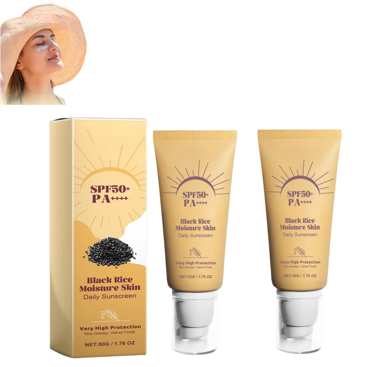 2024 new black rice sunscreen, SPF50 PA++++ facial moisturizer, black ...