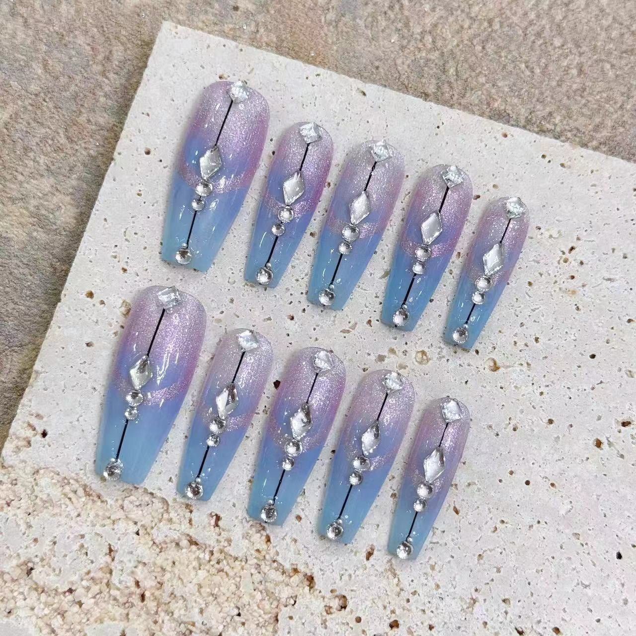 2024 new handmade wear nail cat's eye gradual change diamond-encrusted ...