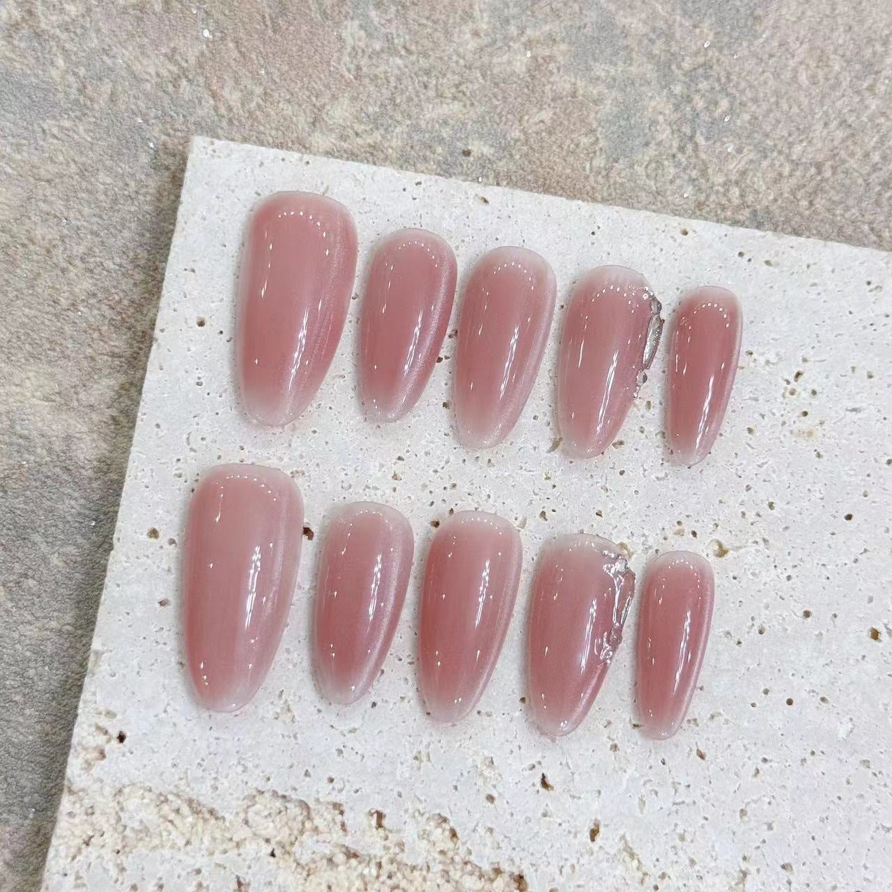 2024 new handmade worn nail fake nails naked pink cat eye sequins nail ...