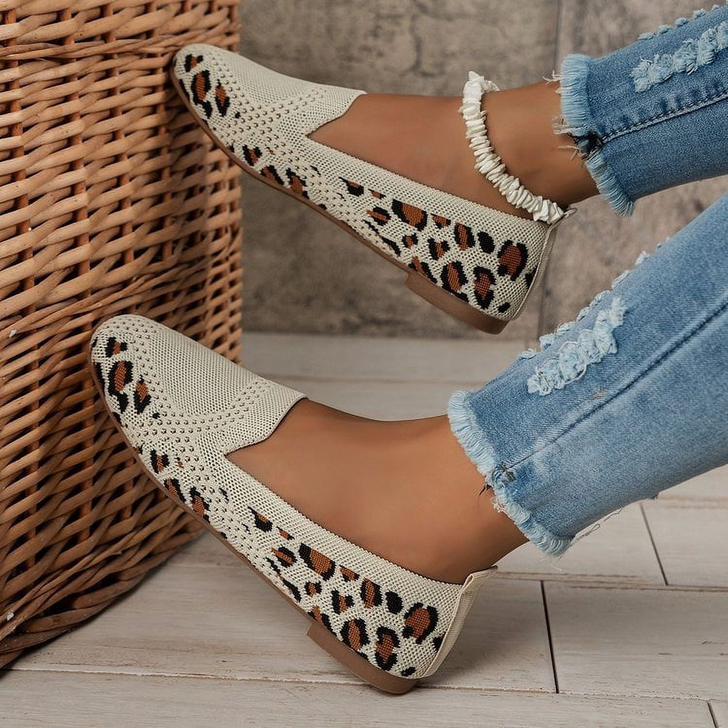 2024 spring new large size square head flat sole woven single shoes ...