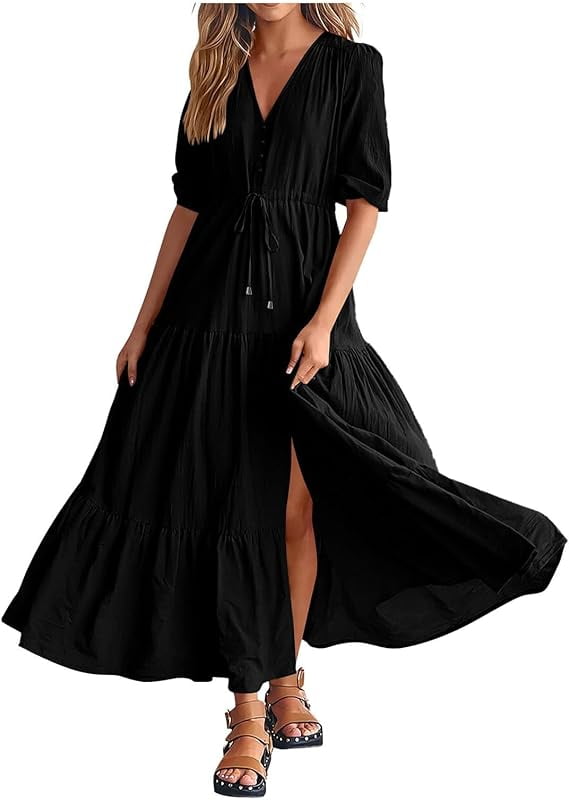 2024 summer dresses for women trendy vacation with sleeves V neck ...