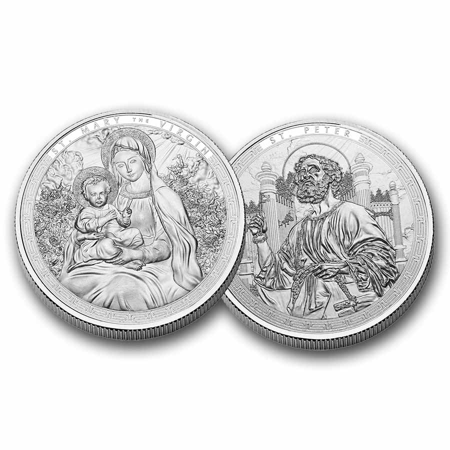 2025 1 oz Ag Patron Saints St. Peter & Mary 2-Coin Set (Box/COA ...