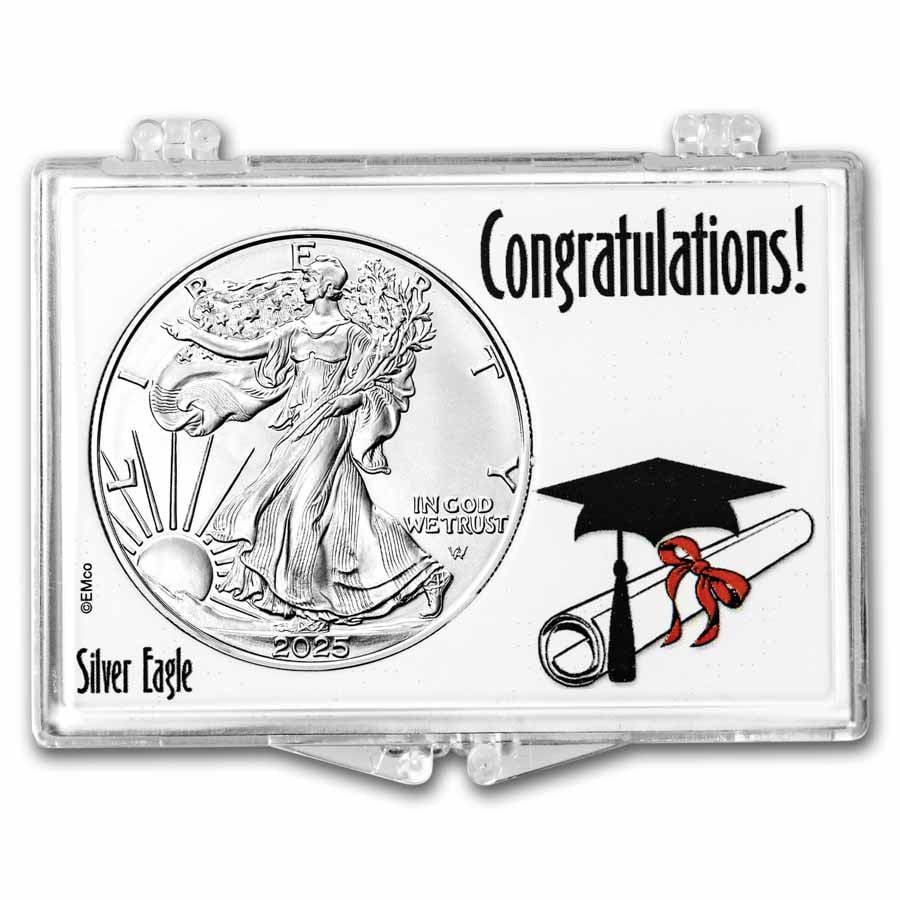 U.S. Mint 2025 1 oz Silver Eagle Coin, Graduation Snap-Lock Holder ...