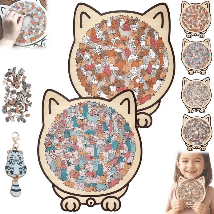 2025 135-Piece Morandi-Colored Cat Shaped Wooden Jigsaw Puzzle, Framed ...