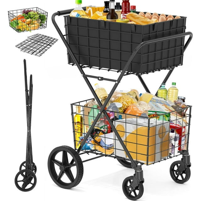 [2025𝐍𝐄𝐖] 2-Tier Extra Large Shopping Cart for Groceries, 400Lbs ...
