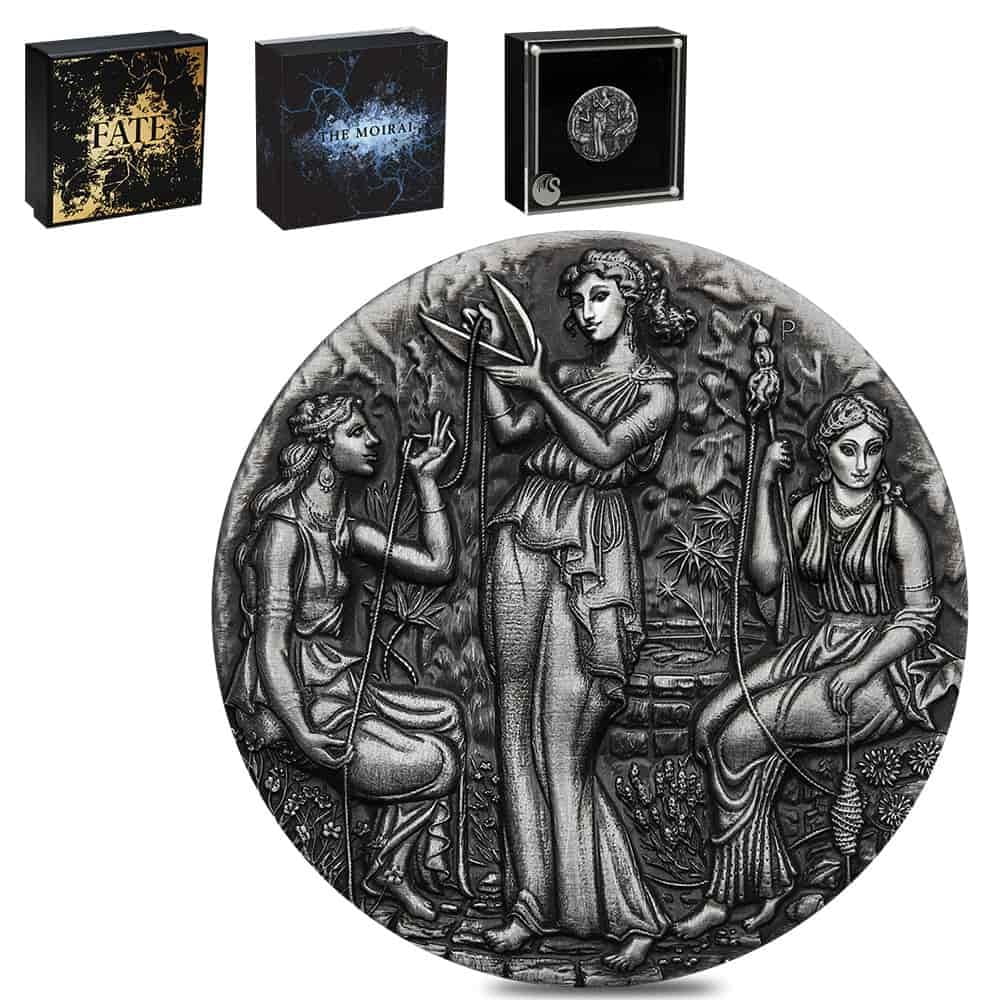 2025 2 oz Fate - The Moirai Antiqued Silver High Relief Coin Perth Mint ...