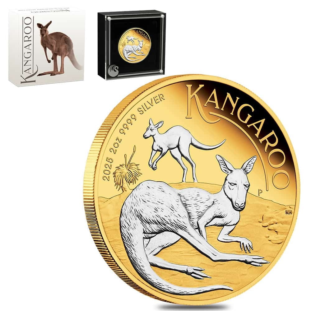 2025 2 oz Reverse Gilded Silver Australian Kangaroo Perth Mint ...
