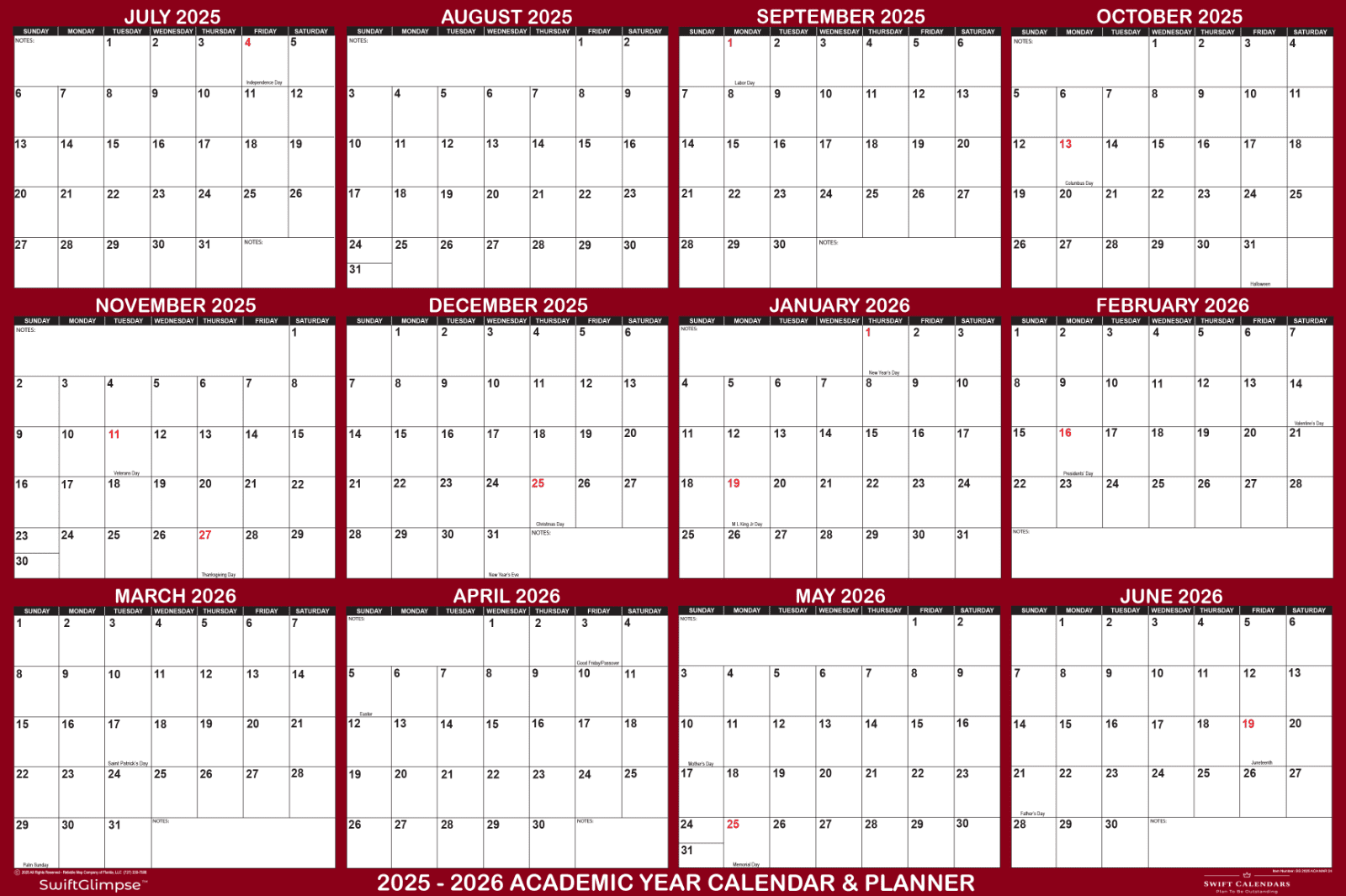2025-2026 Academic Wall Calendar Erasable Home School Wall Planner ...