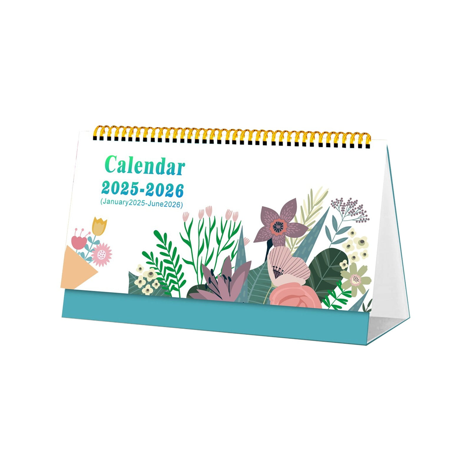 2025-2026 Floral Desktop Standing Calendar Horizontal Gold Coils ...