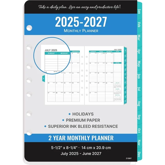 2025-2027 Monthly Planner Refill - Planner Inserts With 7-Hole Punched ...