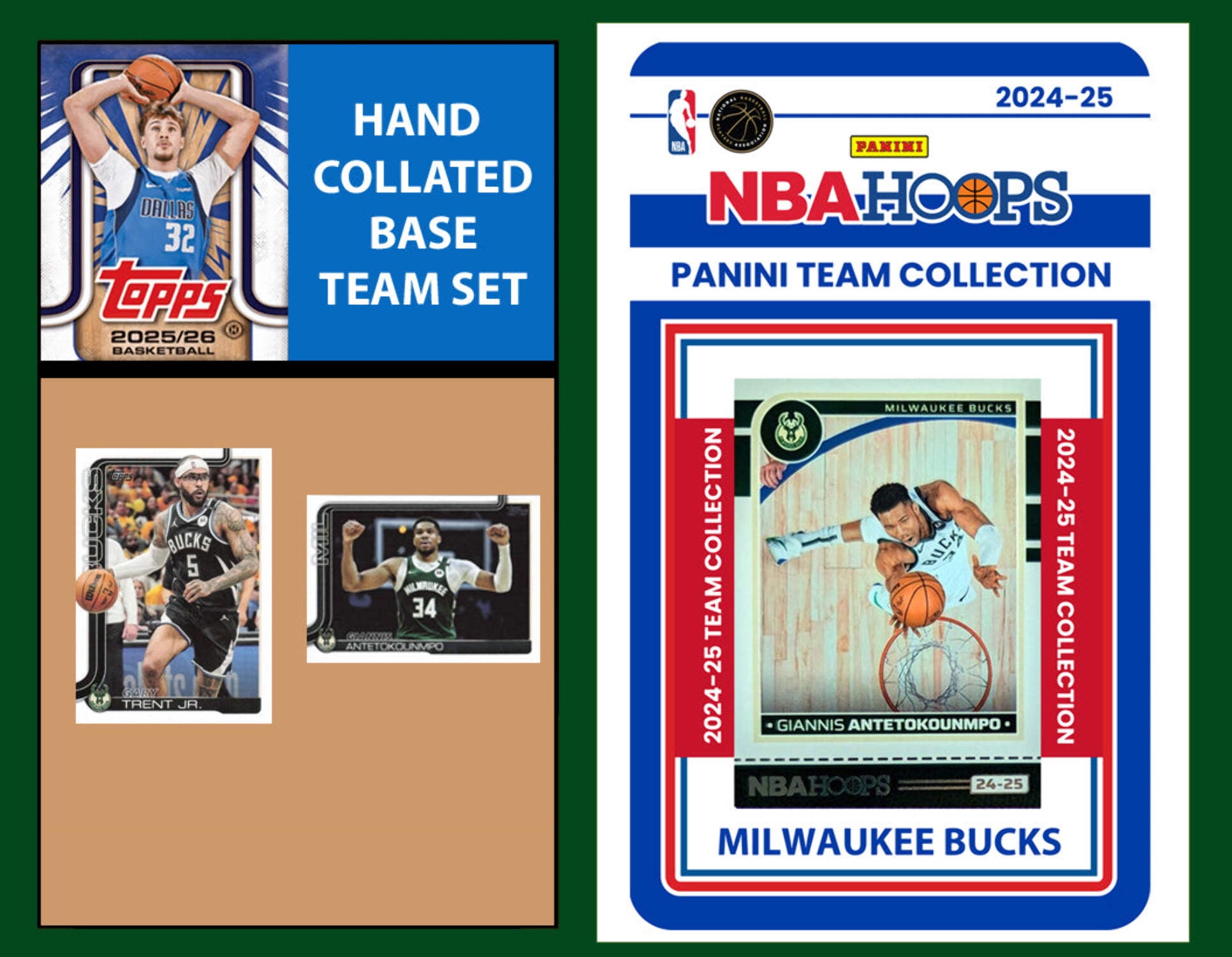 2025-26 2026 Topps Milwaukee Bucks Team Set + 2024 Panini Hoops Giannis ...