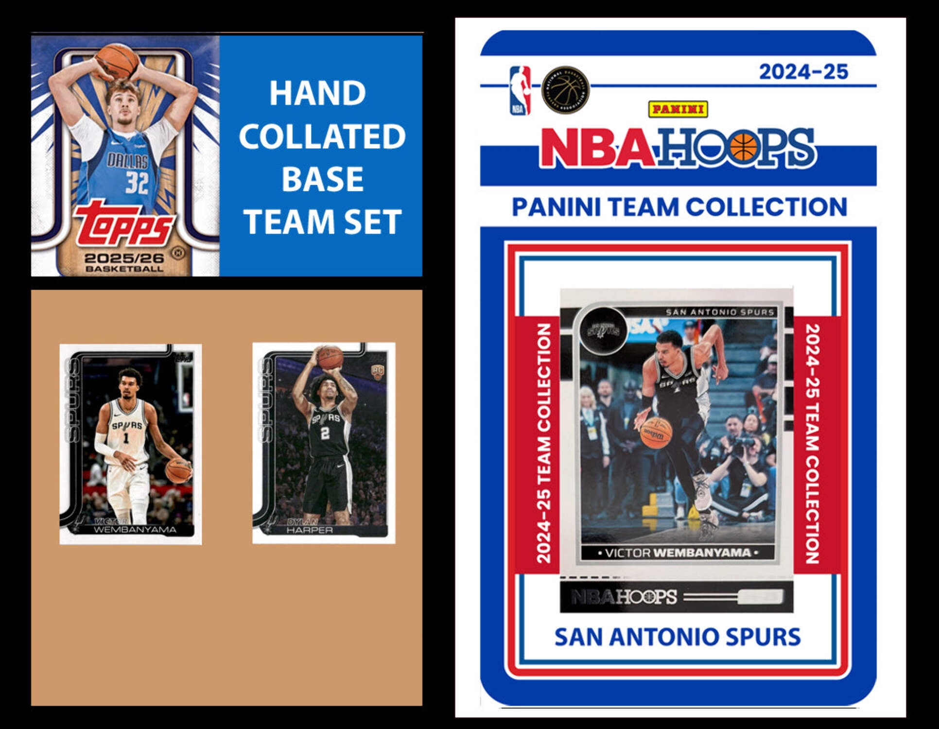 2025-26 2026 Topps SA Spurs Team Set + 2024 Panini Hoops Wembanyama ...