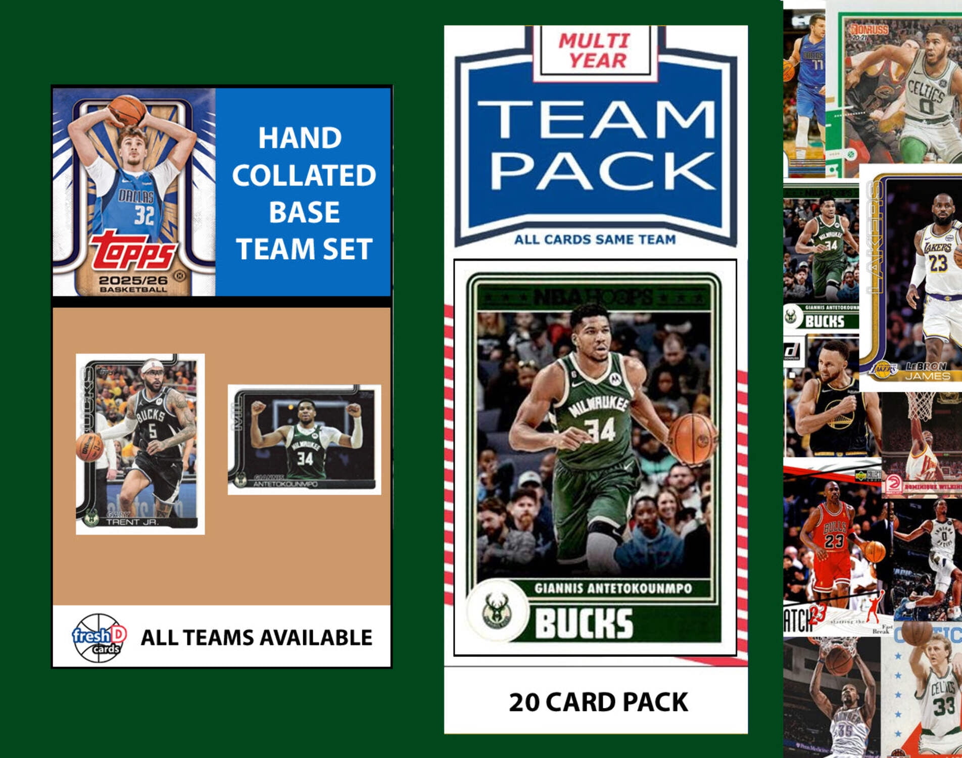 2025-26 Topps Team Set + Multi Pack Milwaukee Bucks 2025 2024 Giannis ...