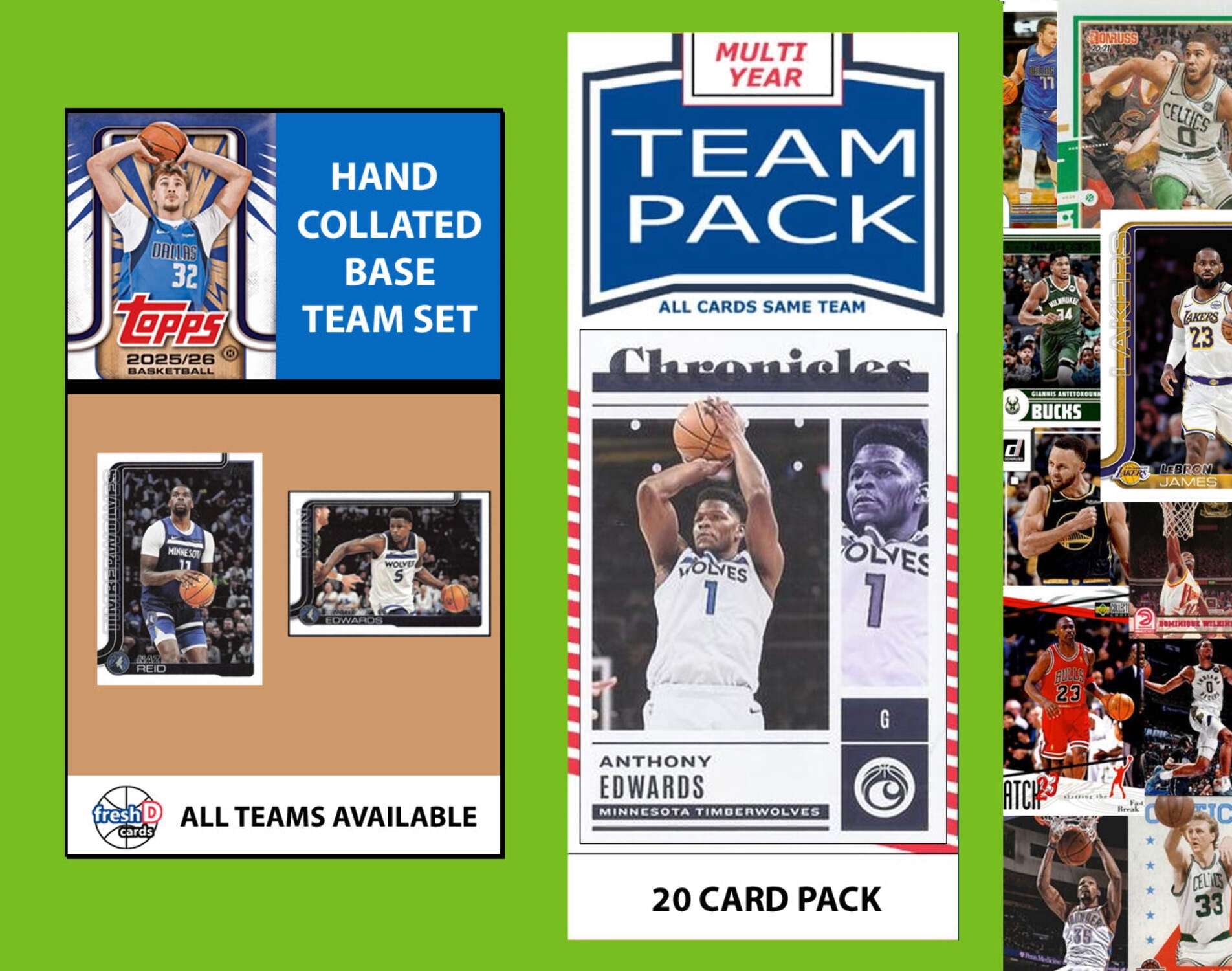 2025-26 Topps Team Set + Multiyear Pack Minn Timberwolves 2025 2024 ...