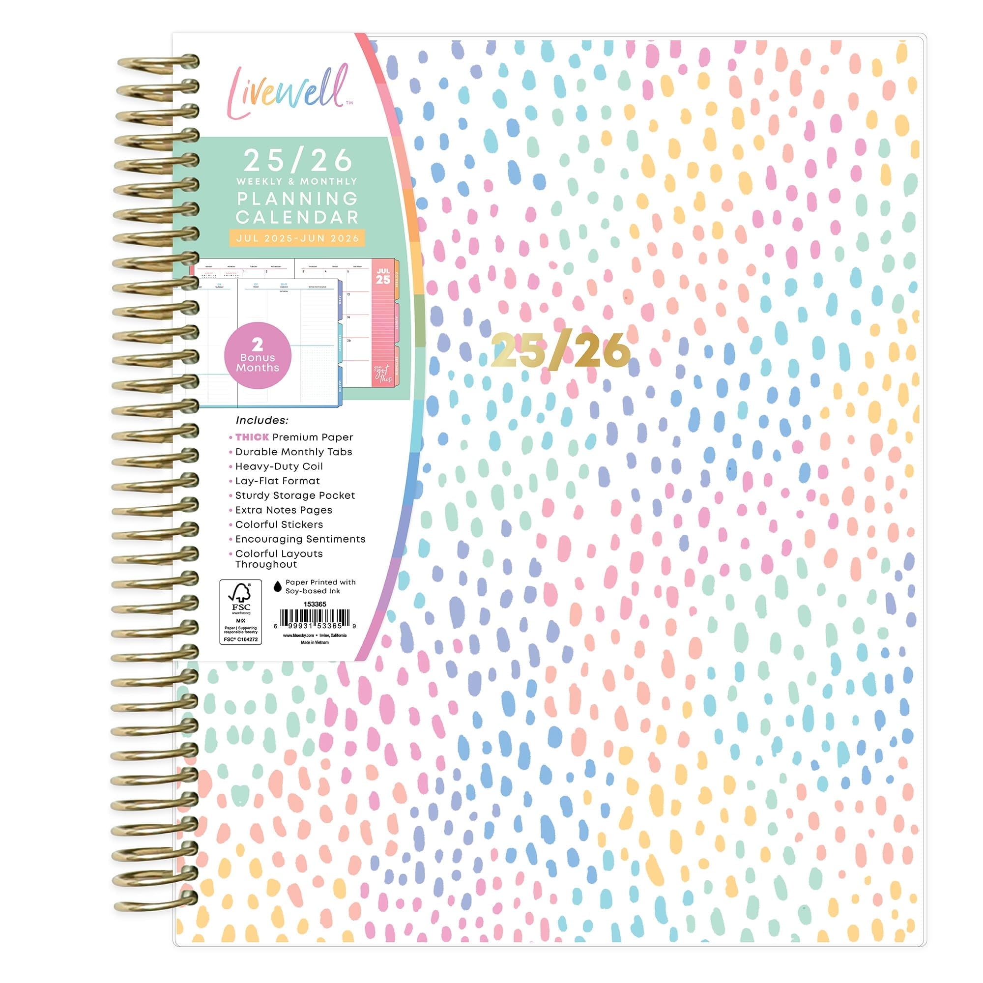 2025-26 Weekly Monthly Planner, 7x9, LiveWell, Rainbow - Walmart.com