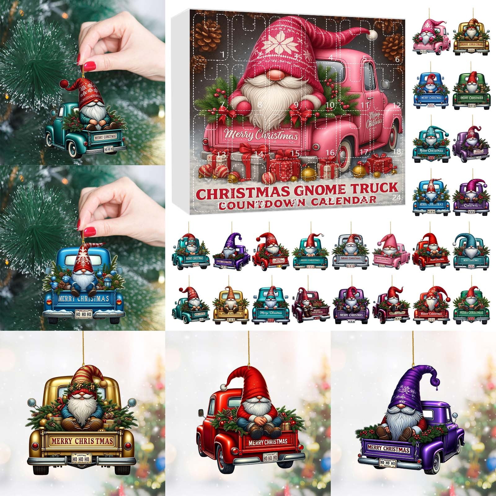 2025 2D Printed Flat Truck Ornament Advent Calendar Countdown Set for ...