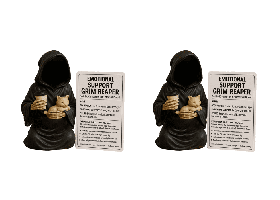 2025 2PC Emotional Support Grim Reaper Figurine Holding Coffee Resin ...