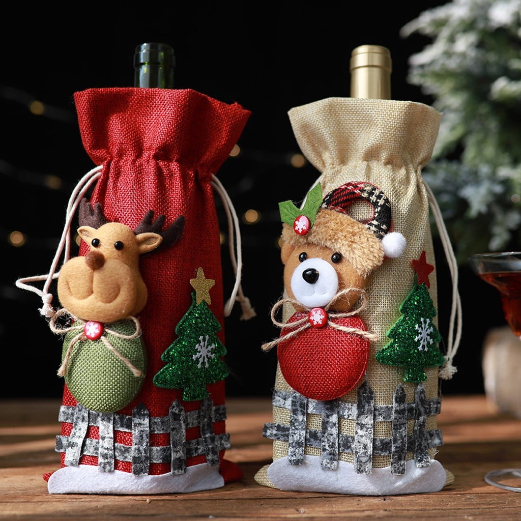2025 2Pcs Christmas Wine Bottle Bags Burlap Cute Wine Bottle Cover with ...