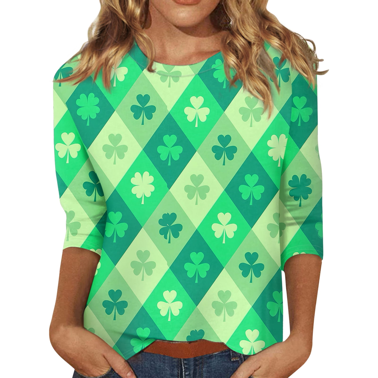 2025 3/4 Sleeve St Patrick's Day Shirts for Women Lucky Irish Shamrock ...