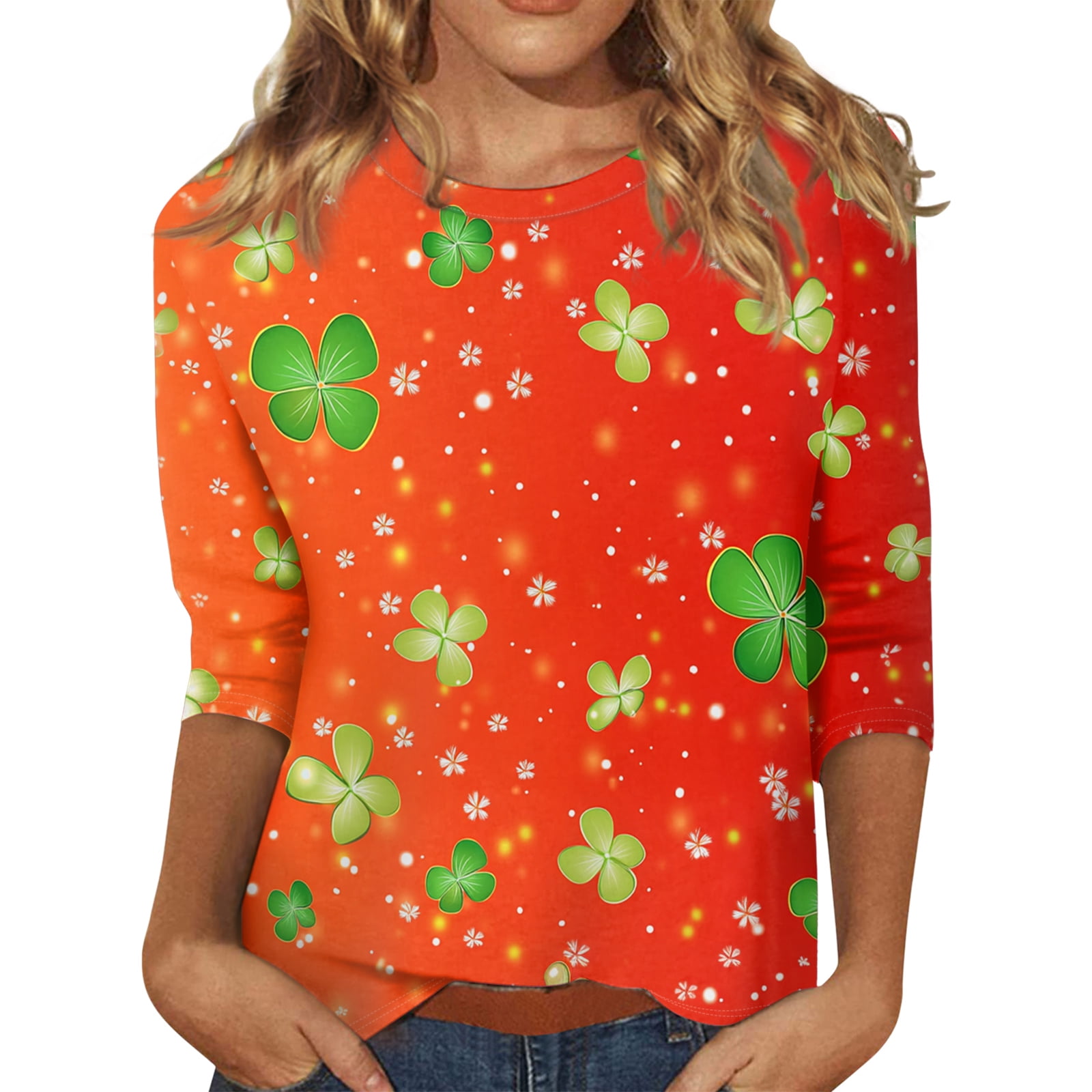 2025 3/4 Sleeve St Patrick's Day Shirts for Women Lucky Irish Shamrock ...
