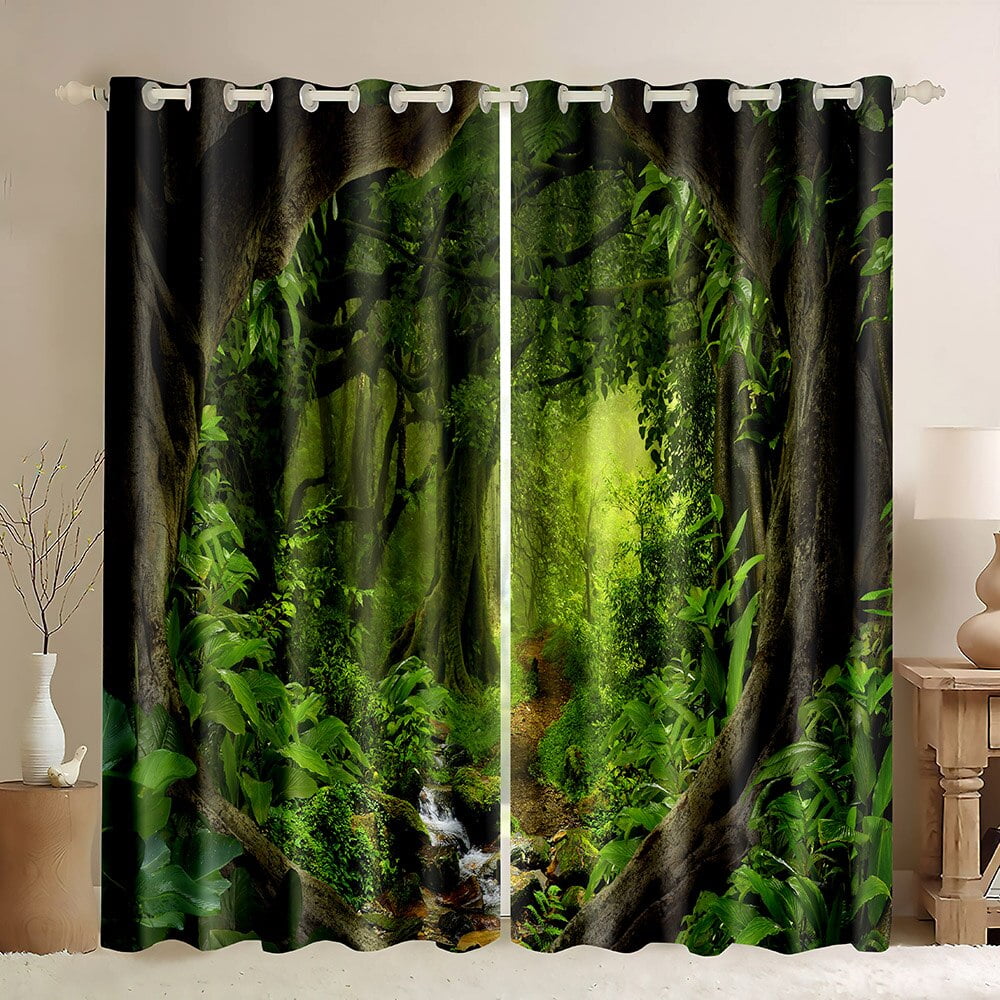 2025 3D Printing Forest Tree Landscape Thin Window Curtains Jungle Wild ...