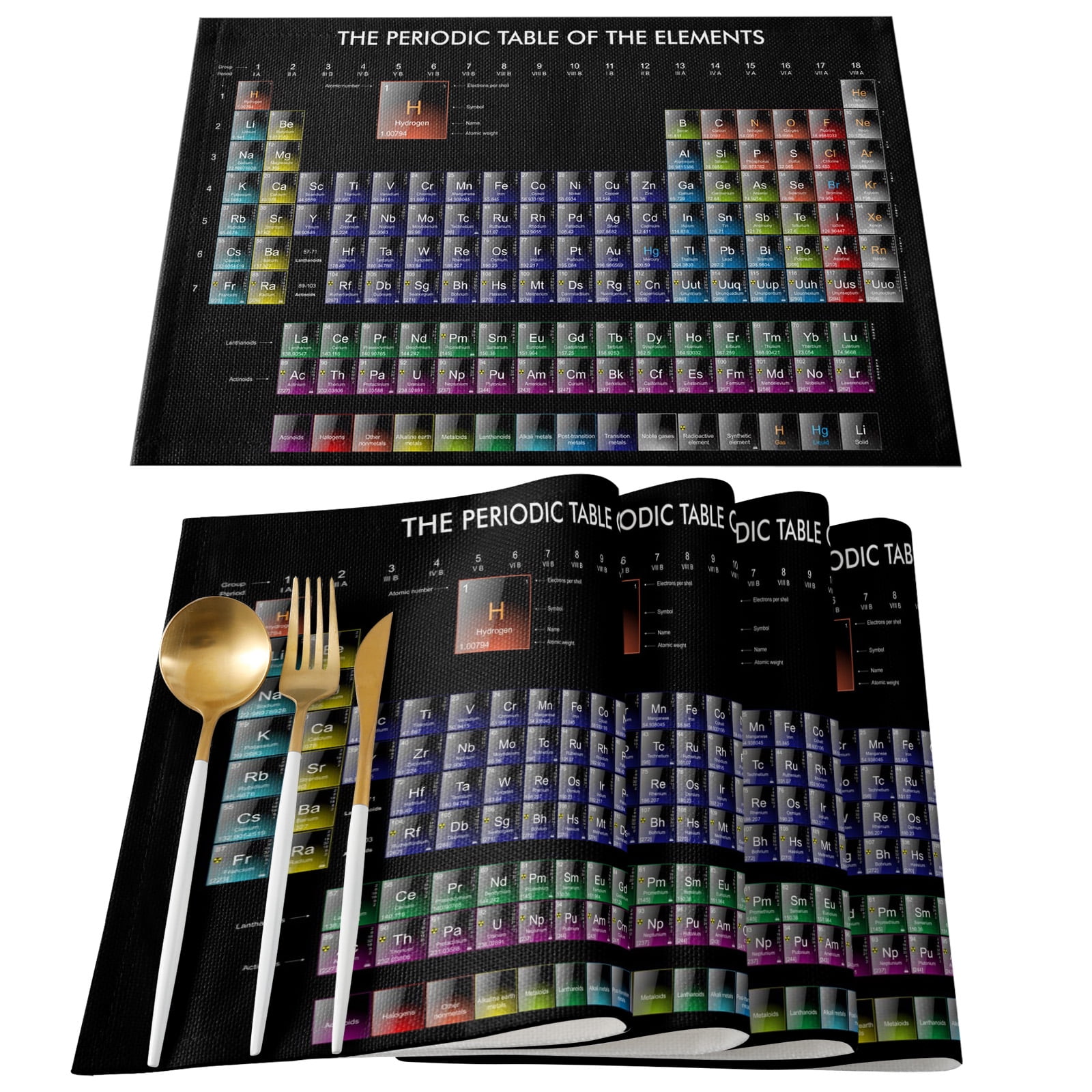 2025 4/6pcs Placemats Set Periodic Table Of Table Mats Cotton Linen ...