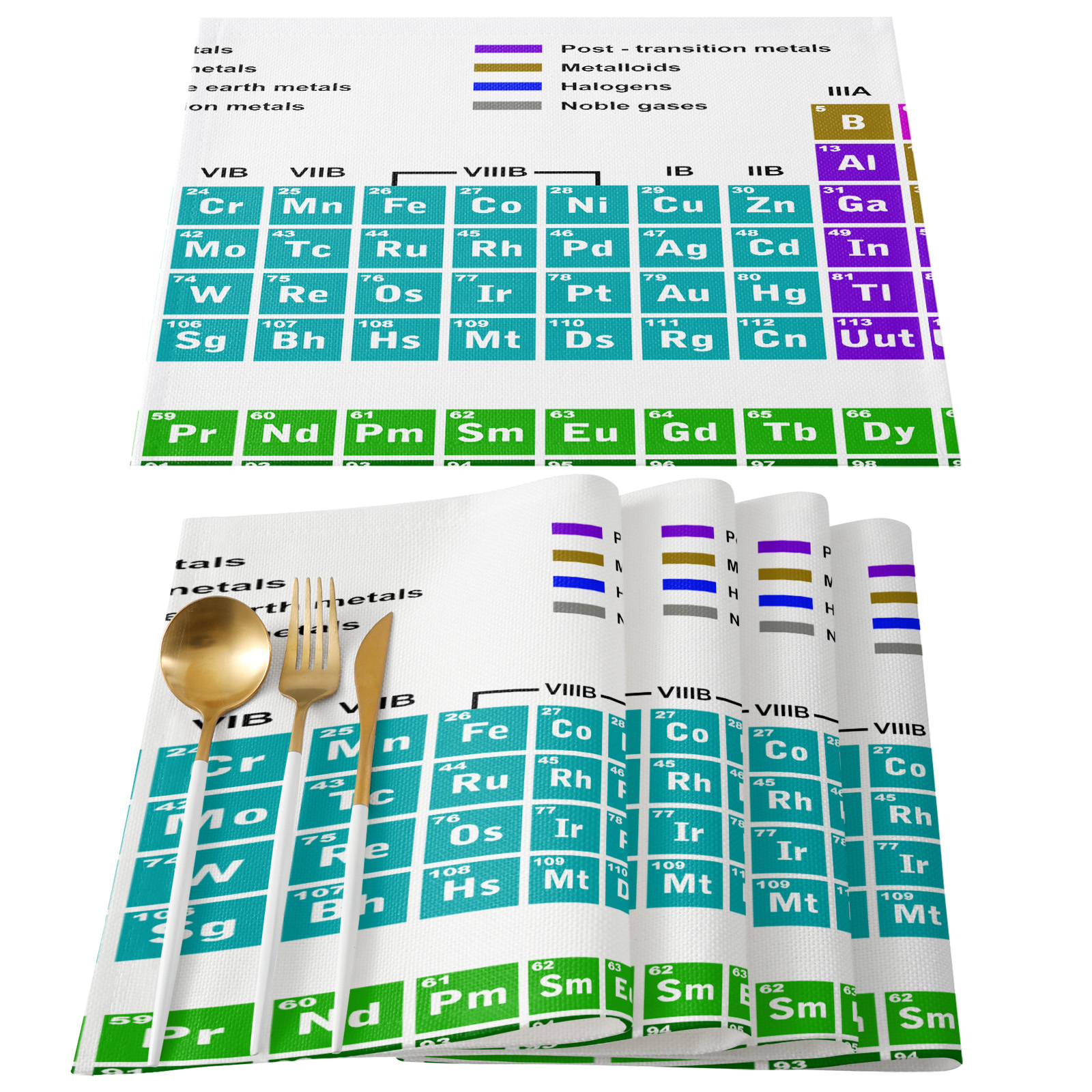 2025 4/6pcs Placemats Set Periodic Table Of Table Mats Cotton Linen ...