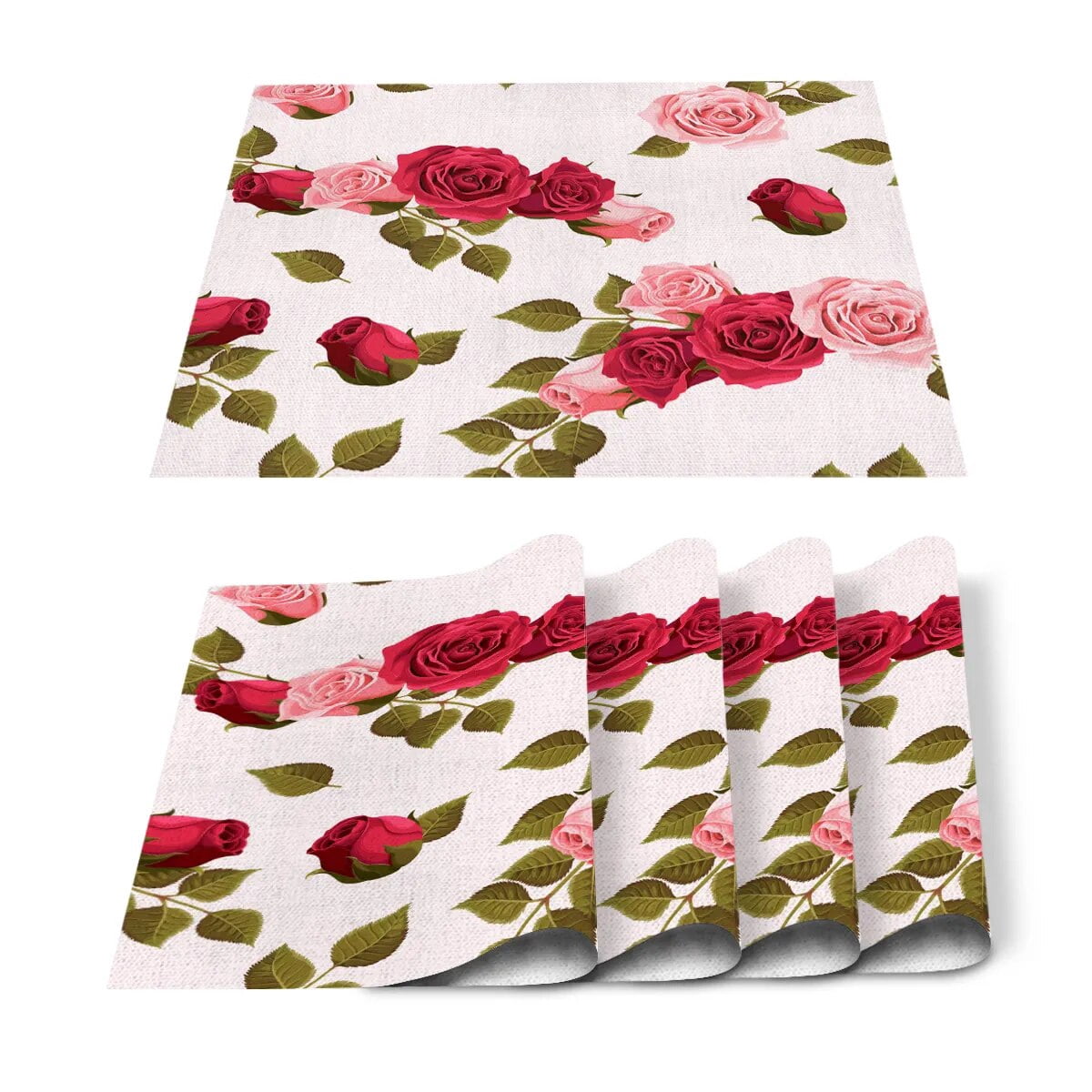 2025 4/6pcs Red Rose Flower Bouquet Plant Kitchen Placemat Set Coaster ...