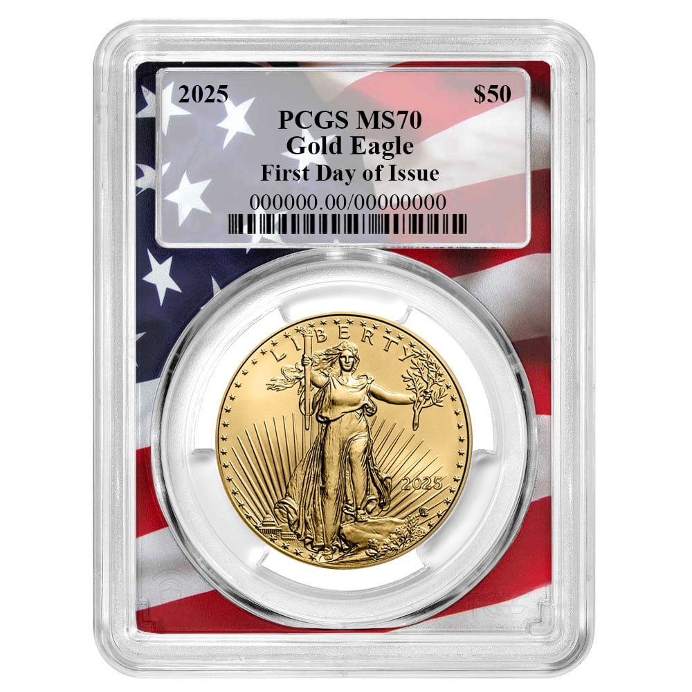 2025 $50 American Gold Eagle 1 oz PCGS MS70 FDOI Flag Frame - Walmart.com