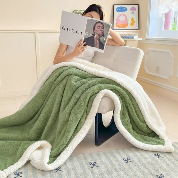 2025 A-Class Soft Cotton Half-Fleece Double-Layer Lamb Wool Blanket ...