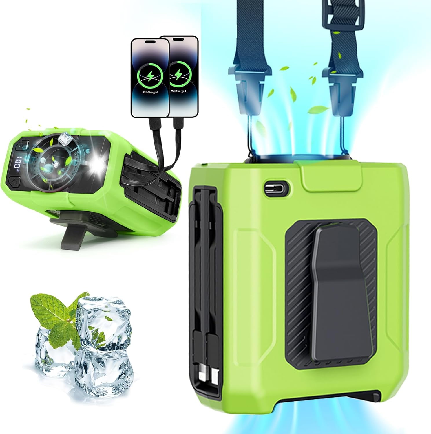 2025 AI Portable Waist Fan Clip with Built-in Charging Cable | 10000mAh ...