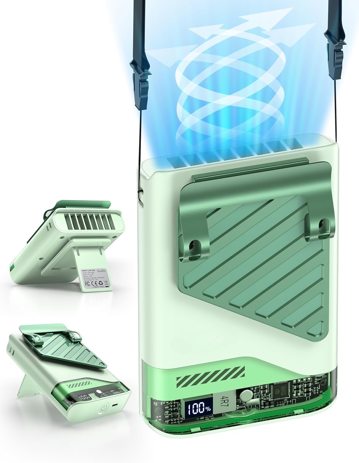 2025 AI Portable Waist Fan Rechargeable with LED Display & 40H Runtime ...