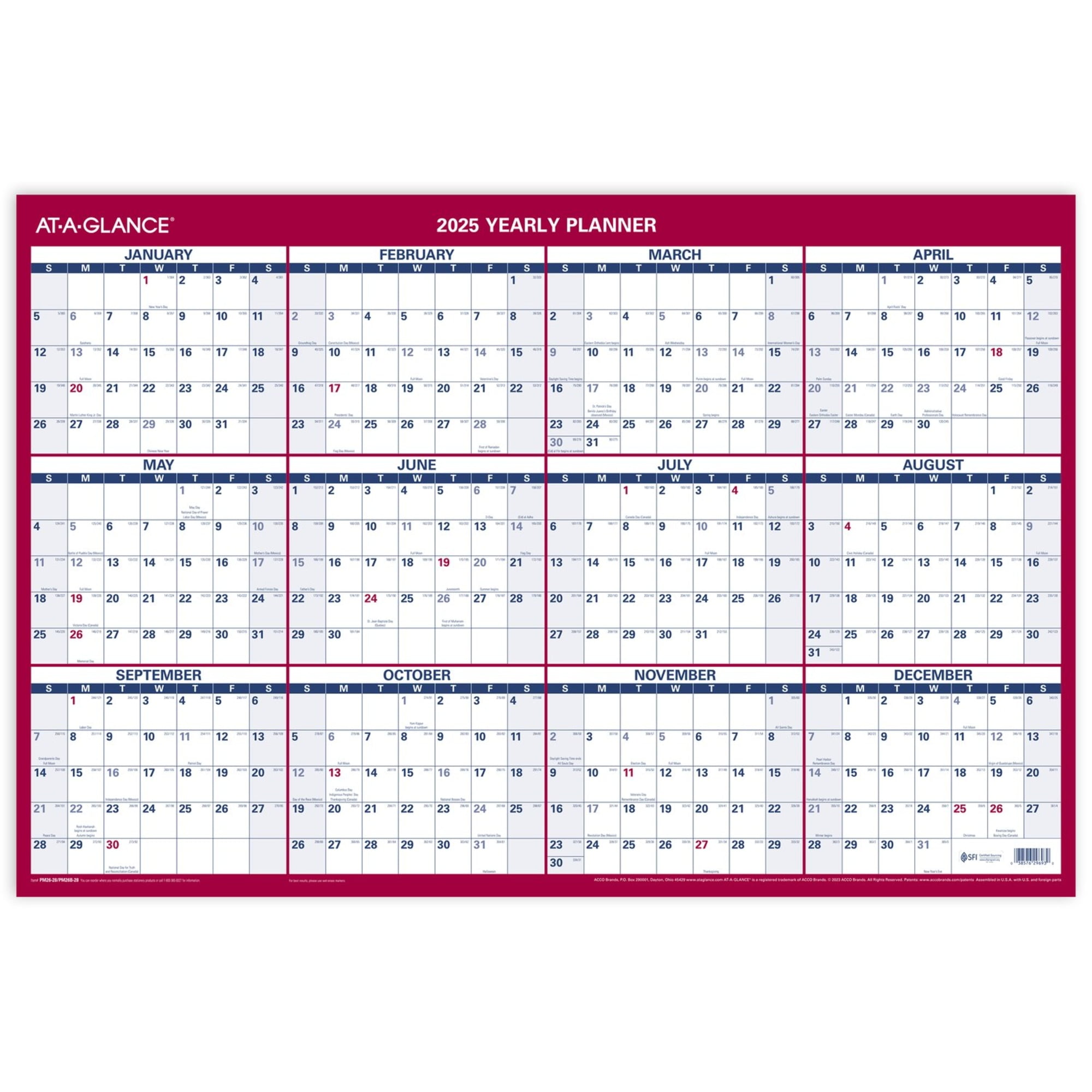 2025 AT-A-GLANCE® Vertical Erasable Wall Calendar With Marker, 36" x 24 ...