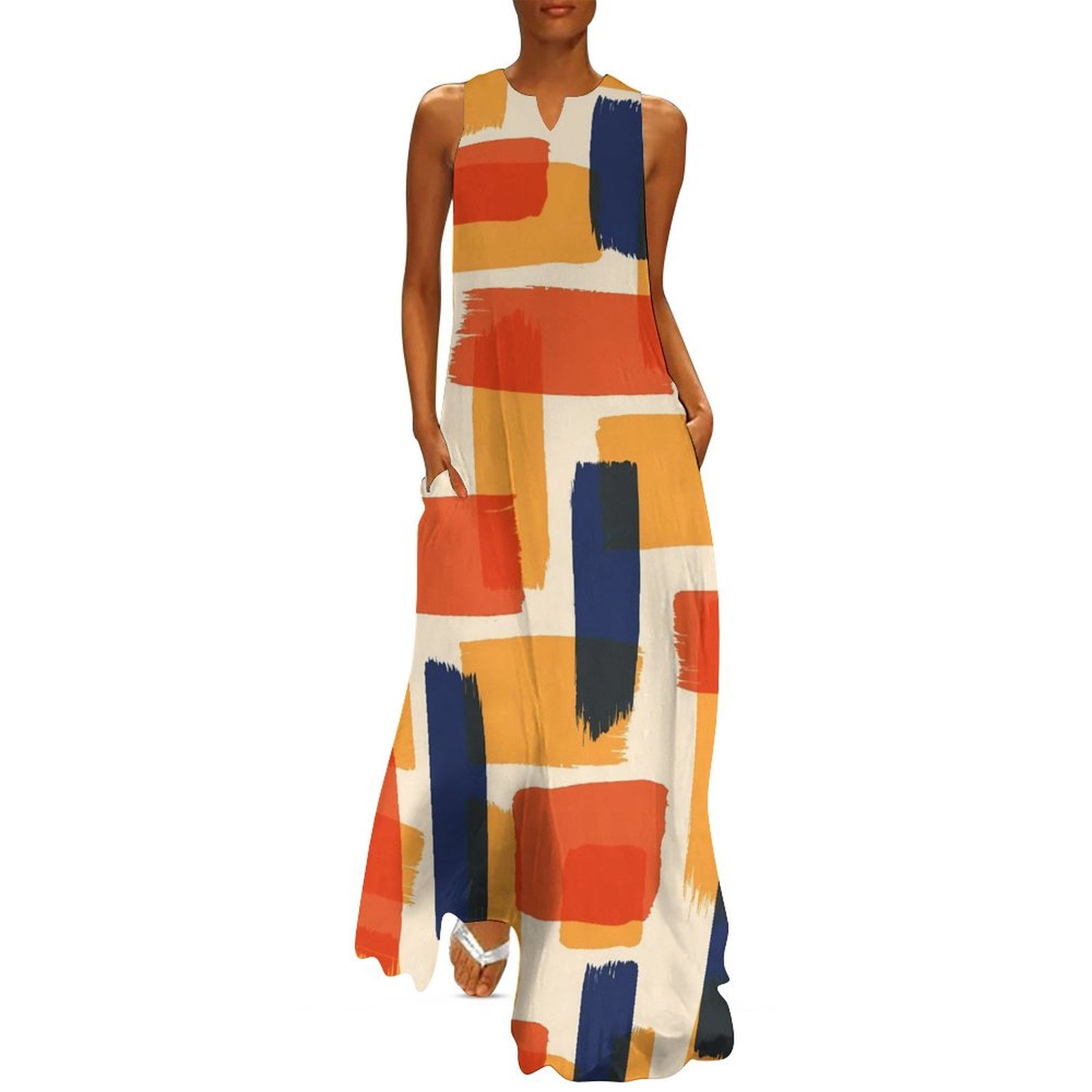 2025 Abstract Paint Brush Dress Spring Red Blue Yellow Street Fashion ...