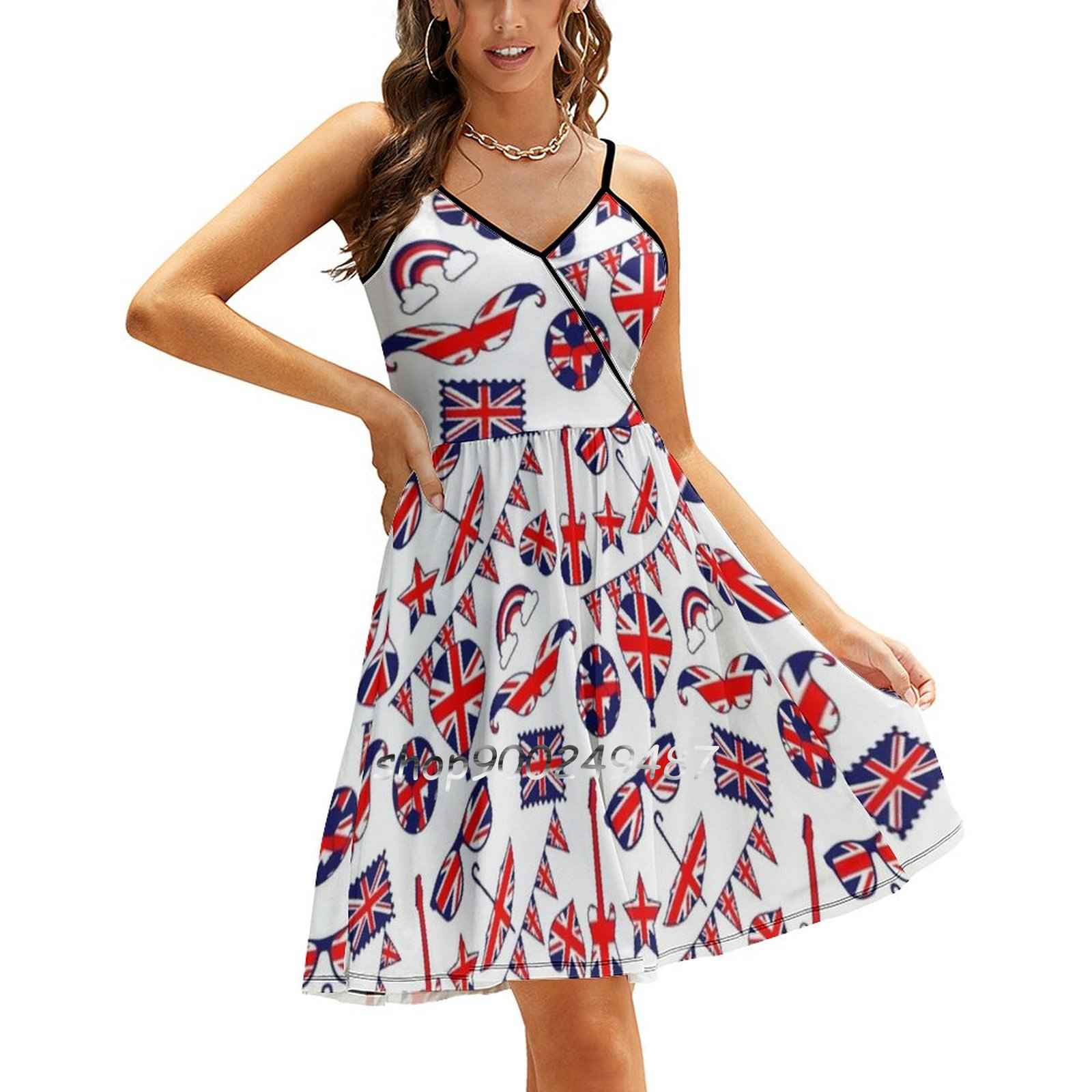 2025 Addicted To London Union Jack Icons Pattern Square Neck Dress ...